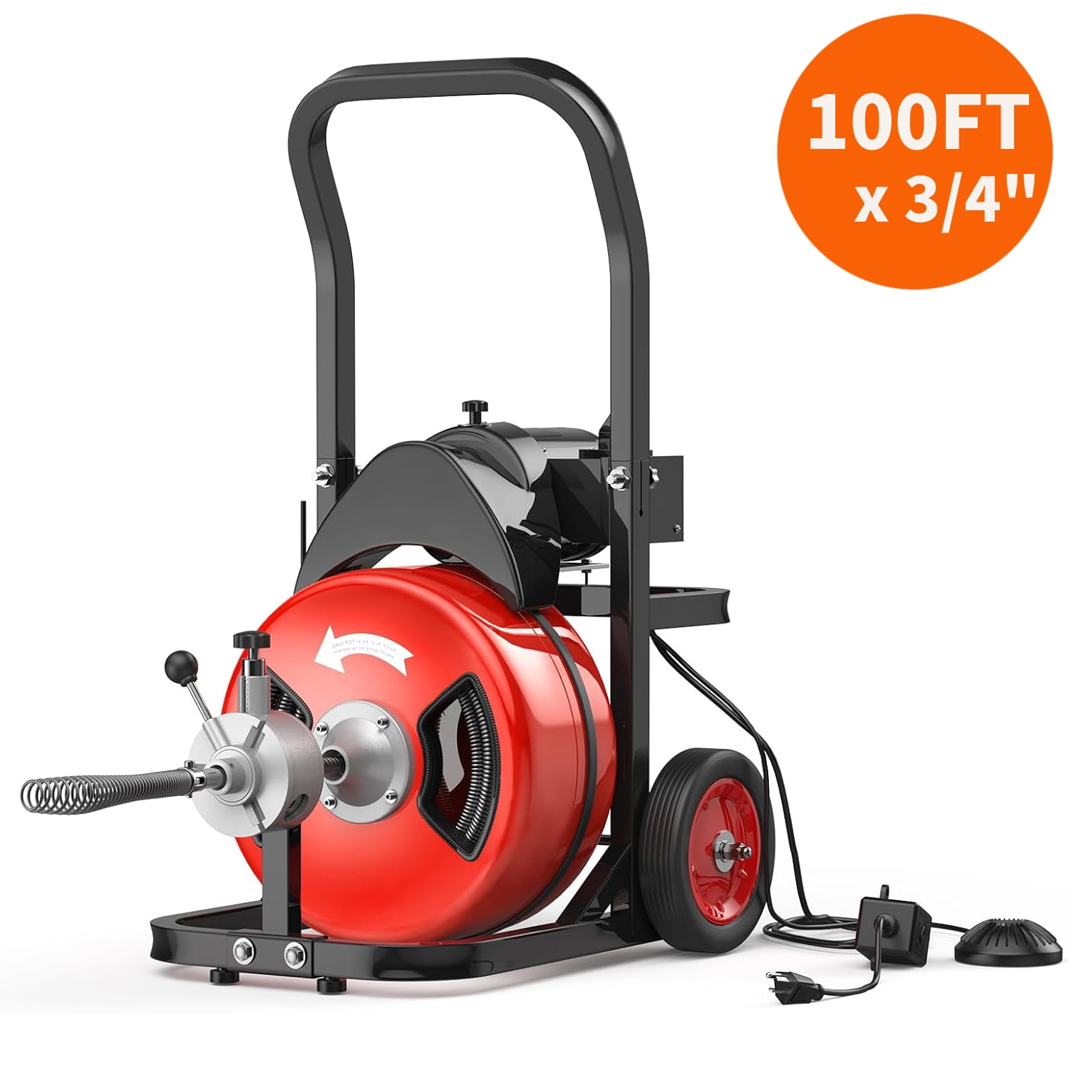 Aoile Electric Drain Snake with Wheels, 100 ft x 3/4 in Sewer Machine W ...