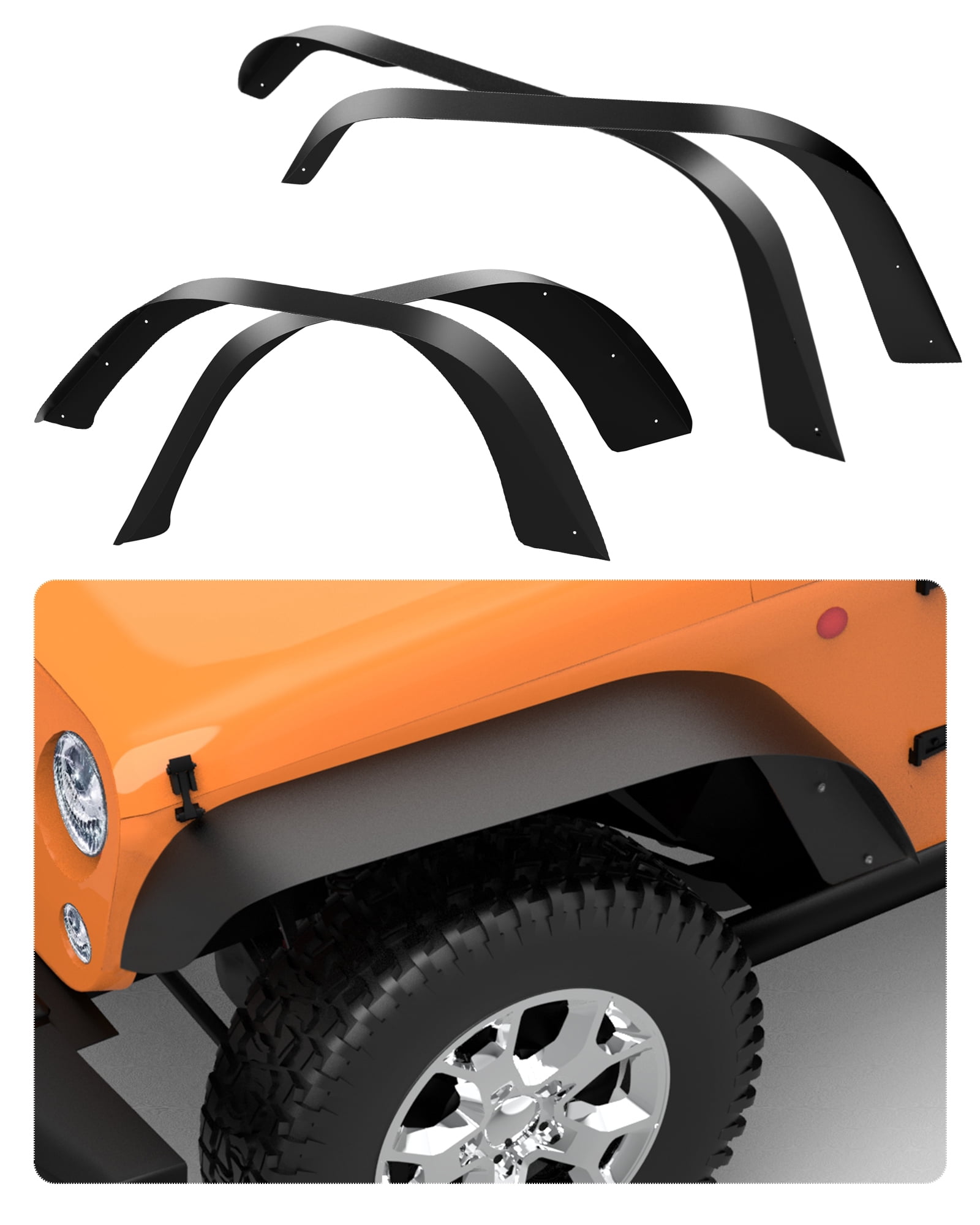 Aoile Flat Front & Rear Fender Flares,Off-Road Steel Wheel Well Liners ...