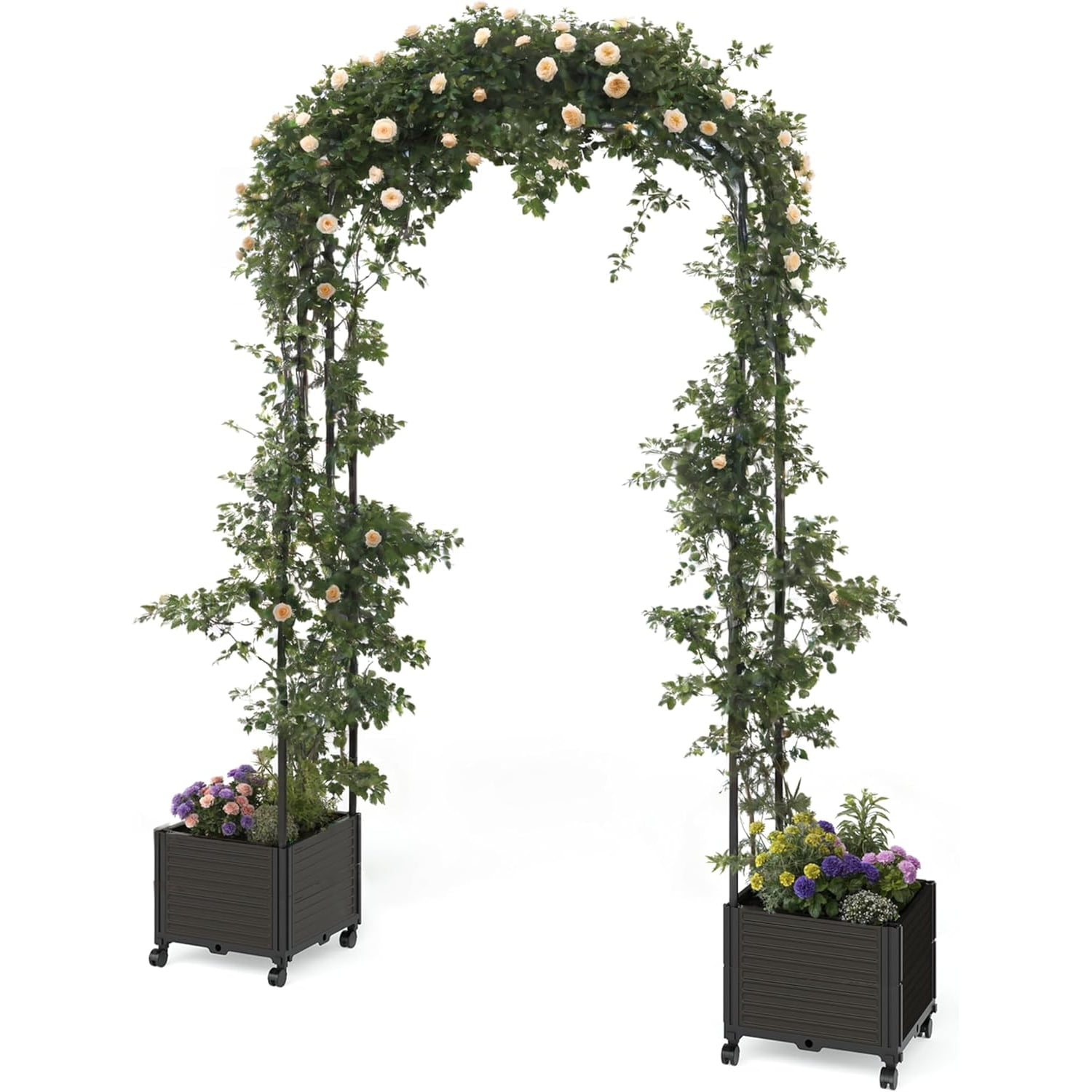 Aoile Garden Arch Trellis, Span 47.24" Metal Arch with Planter Boxs for ...