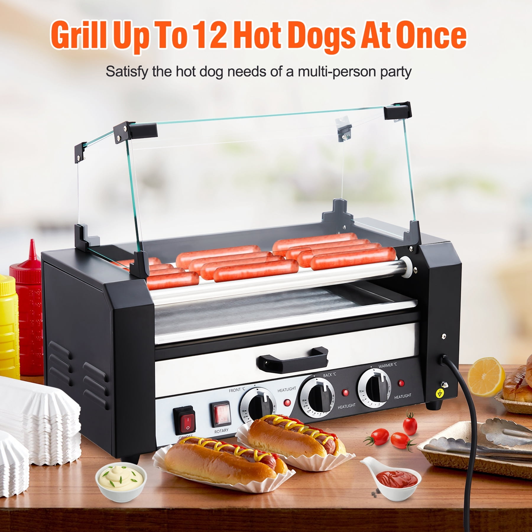 Aoile Hot Dog Roller Machine with Warming Drawer, Electric Countertop ...