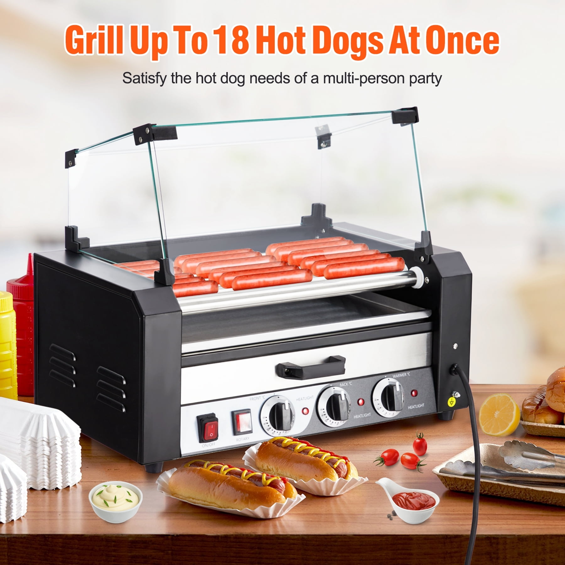 Aoile Hot Dog Roller Machine with Warming Drawer, Electric Countertop ...