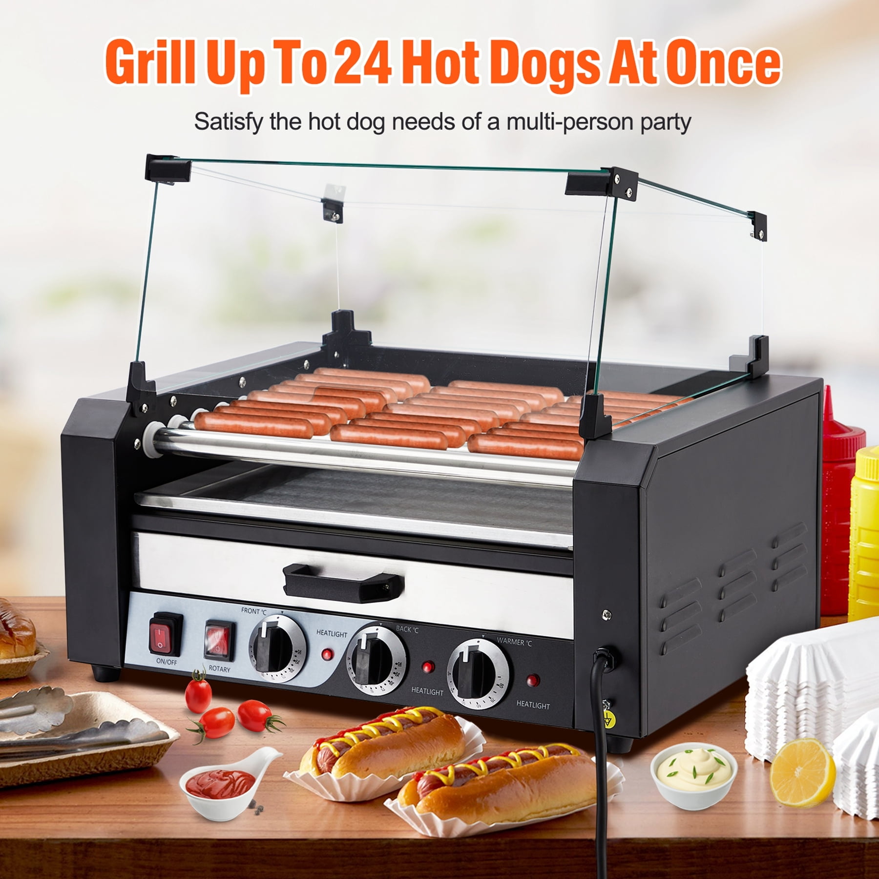 Aoile Hot Dog Roller Machine with Warming Drawer, Electric Countertop ...