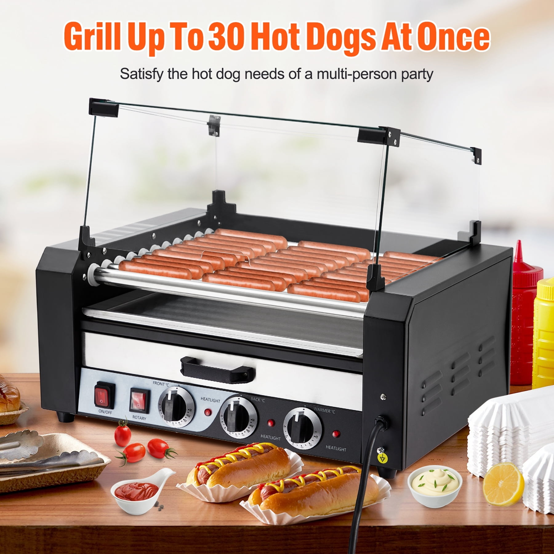 Aoile Hot Dog Roller Machine with Warming Drawer, Electric Countertop ...