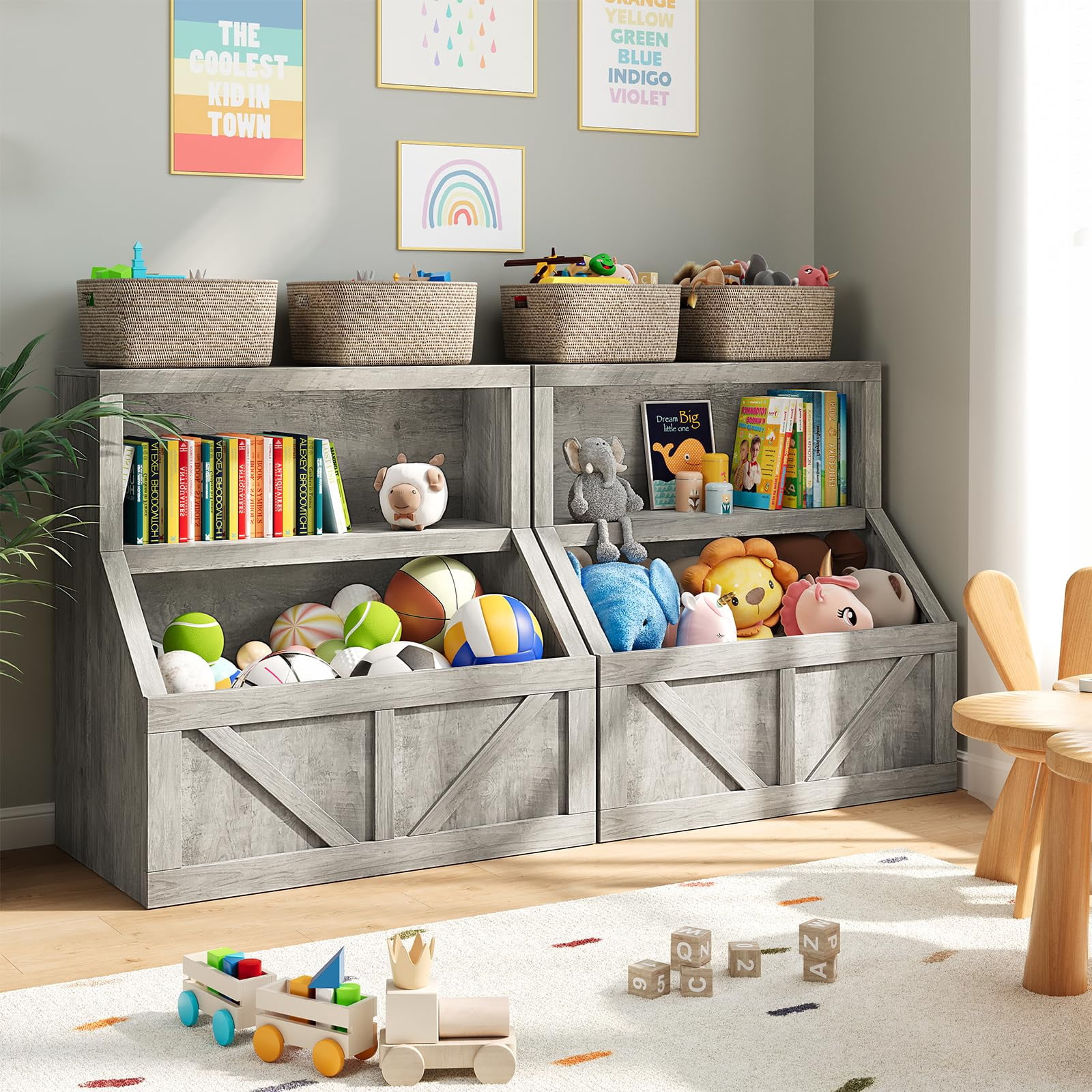 Aoile Kids Bookshelf & Toy Organizer, Wooden Storage Cabinet with ...