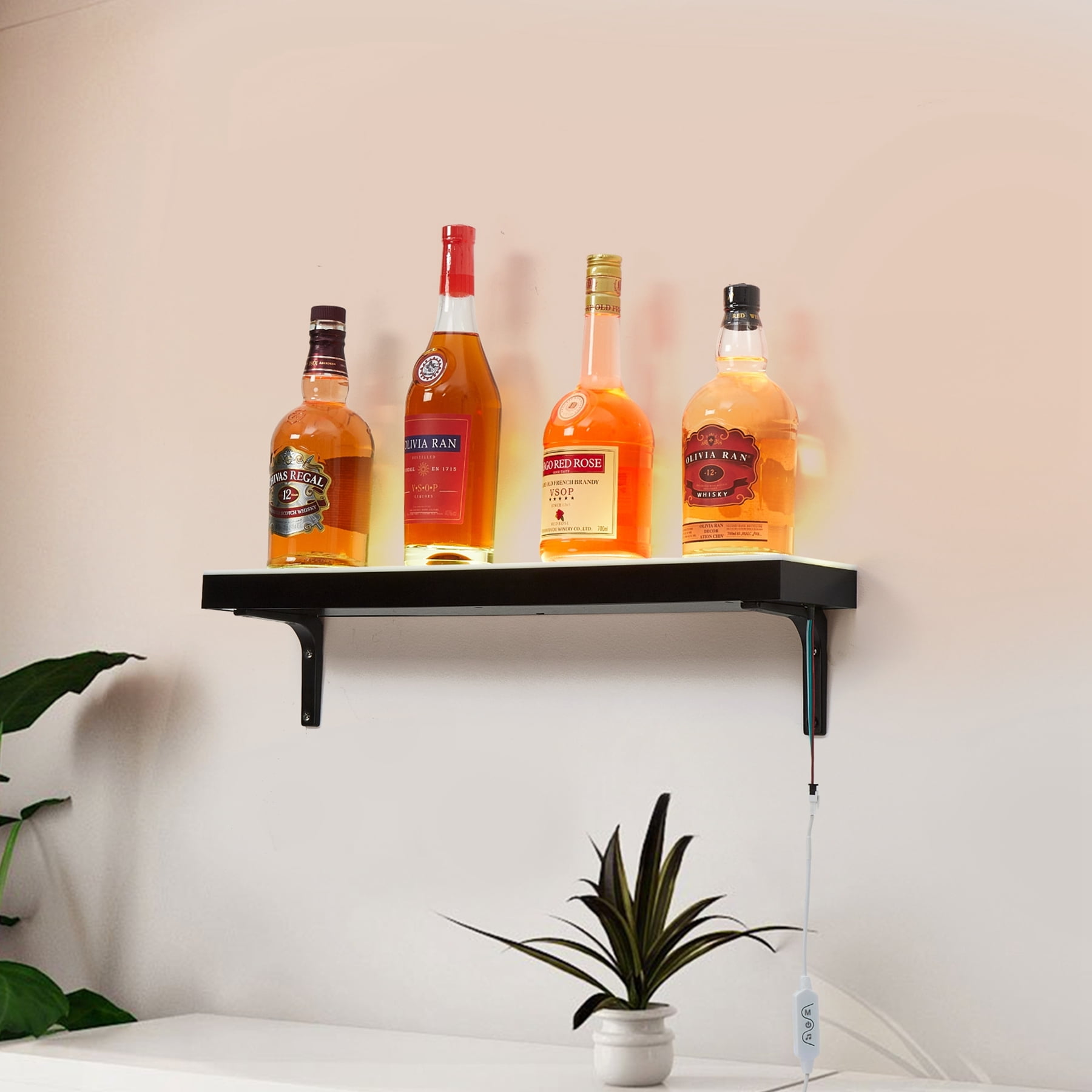 Aoile LED Lighted Liquor Bottle Display Shelf, 24" Wall Mounted Acrylic ...