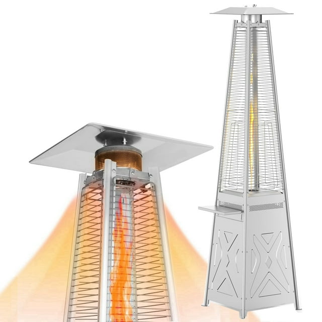 Aoile Outdoor Propane Patio Heater 48,000 BTU with Wheels, Stainless Steel Pyramid Flame Heater ...