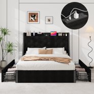 Gyfimoie Full Bed Frame with 4 Storage Drawers, LED Bed Frame with ...