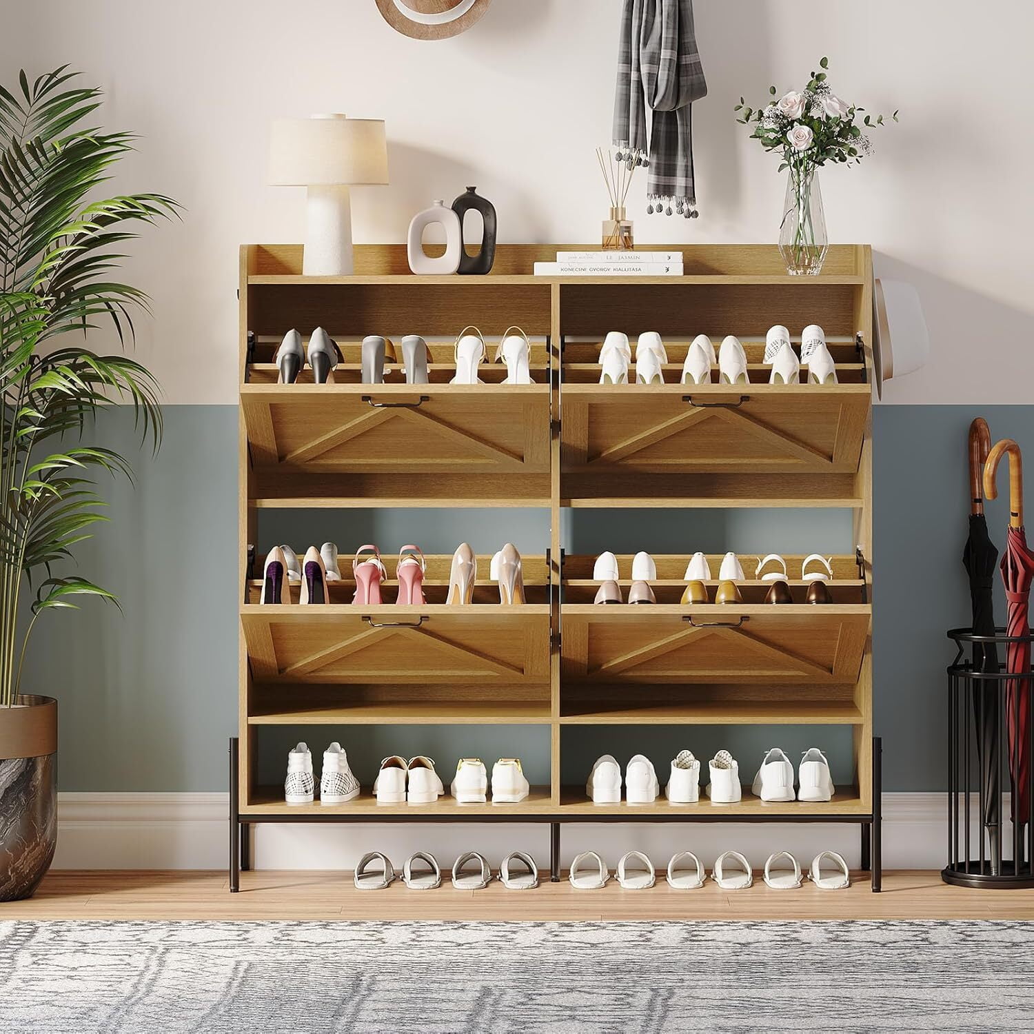 Aoile Shoe Storage Cabinet with 4 Flip Drawers, Dry & Wet Separation ...