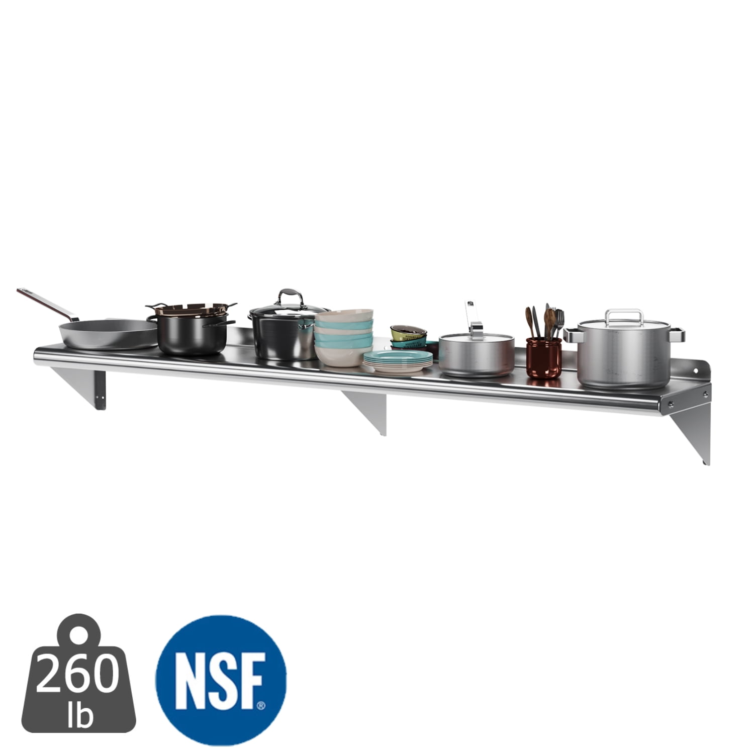 Aoile Stainless Steel Wall Shelf, 72" x 12" Metal Wall Shelf with ...