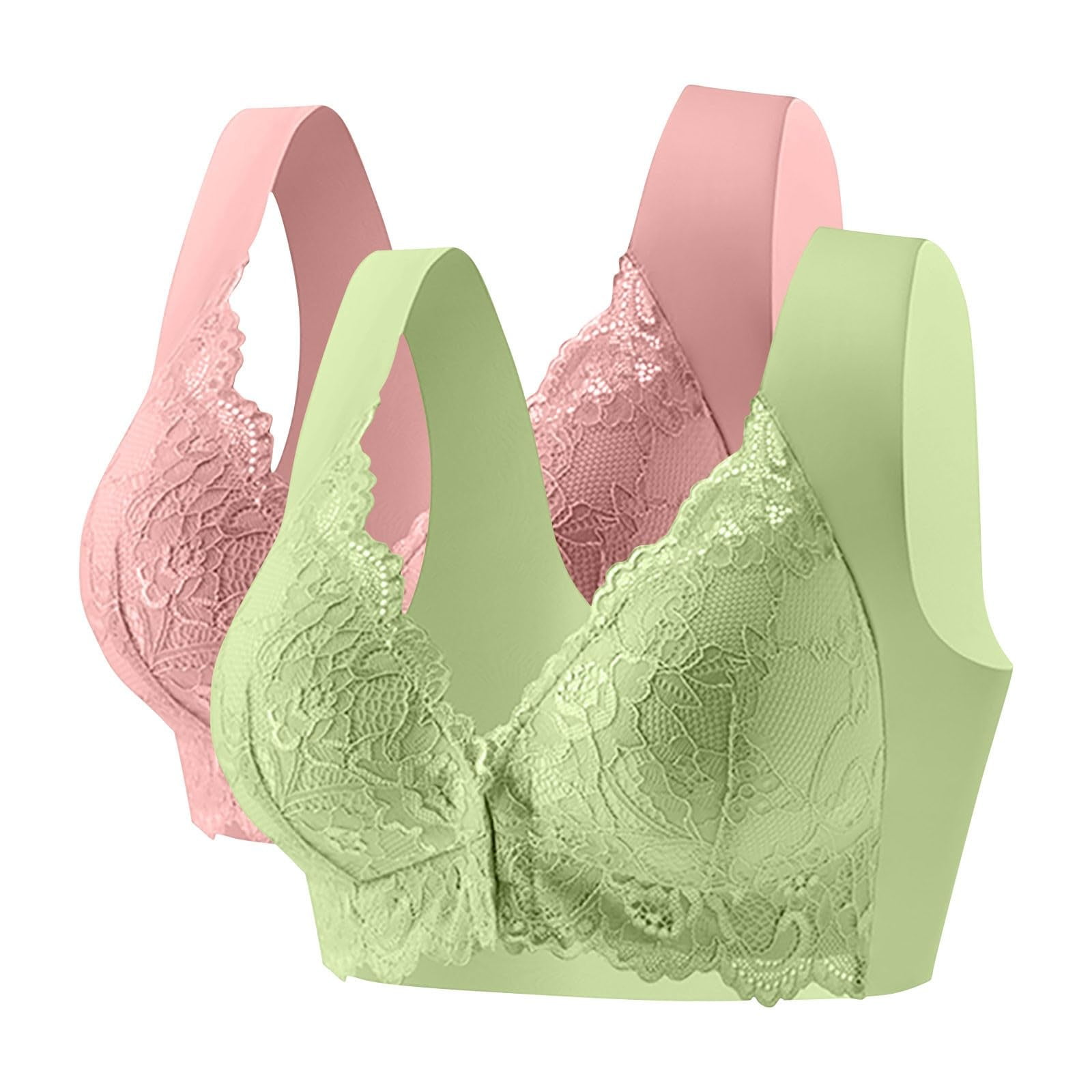 Aoiroe 2 Pc Front Closure Bras For Women Plus Size Wireless Bralette ...
