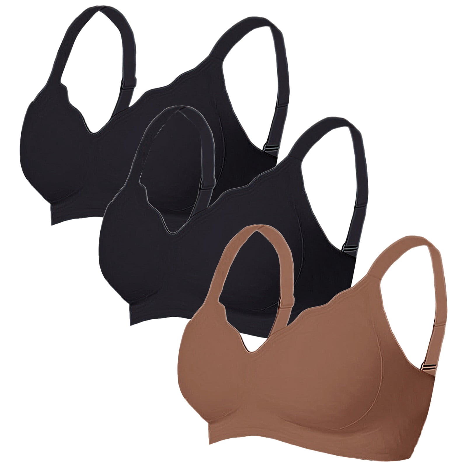 Aoiroe 3 Pack Wirefree Bra for Women Stretchy Bra Bras for Women Plus ...