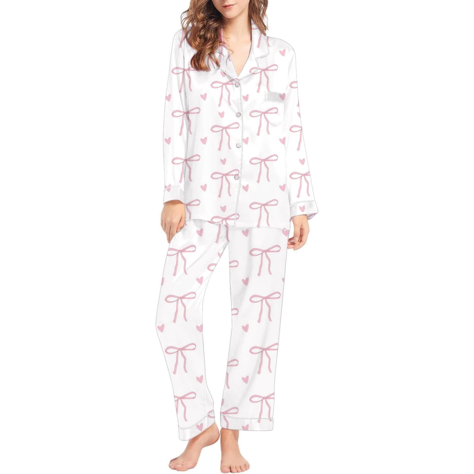 Aoiroe Satin Womens Pajama Sets Womens Winter Pajamas Lounge Sets For ...