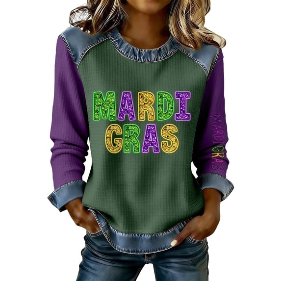 Aoiroe Sweatshirts for Women Loose Fit,Ladies Mardi Gras Apparel Basic ...