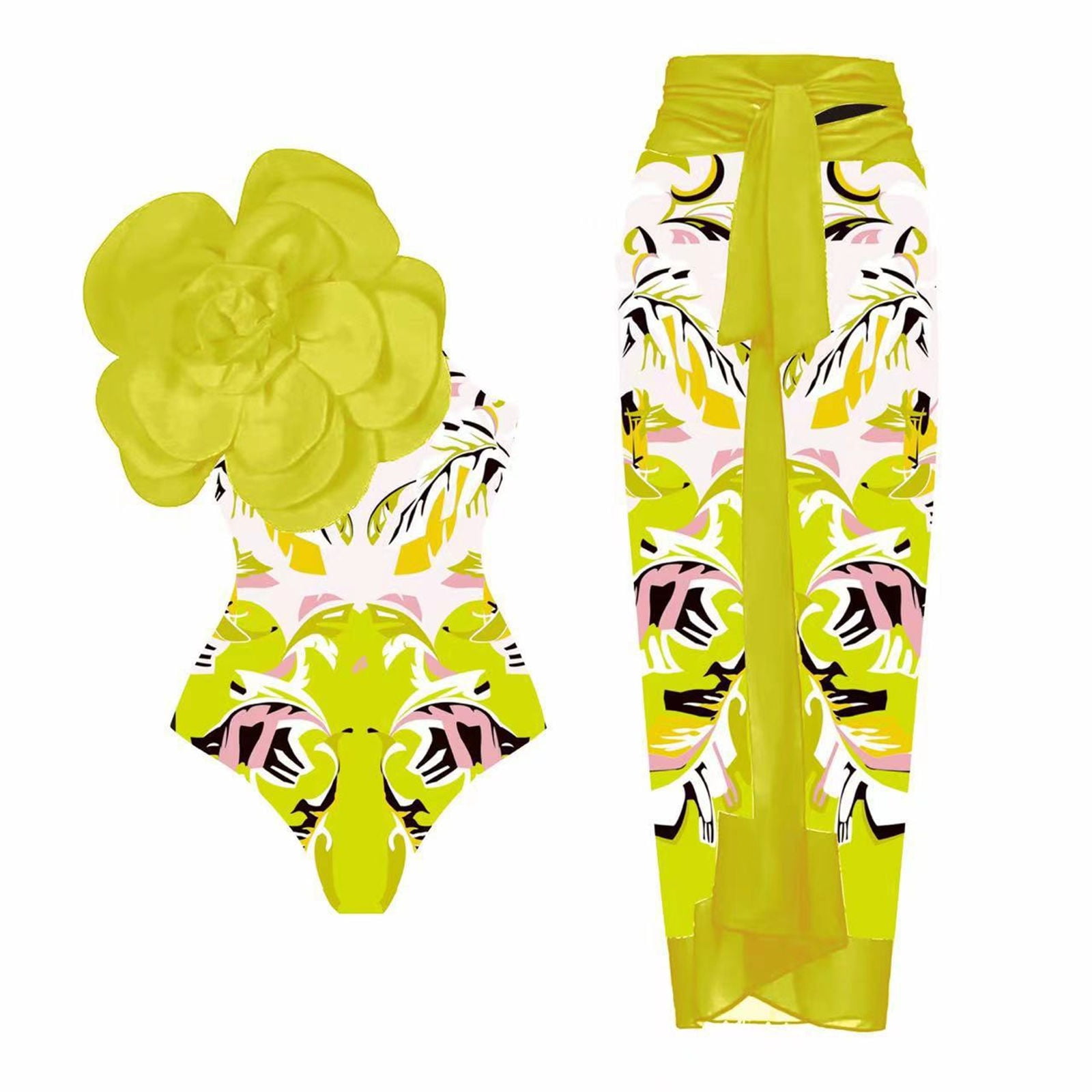 Aoiroe Women Female Skinny Big Flower Foreign Trade Bathing Bathing Suit Set Chiffon Long Skirt