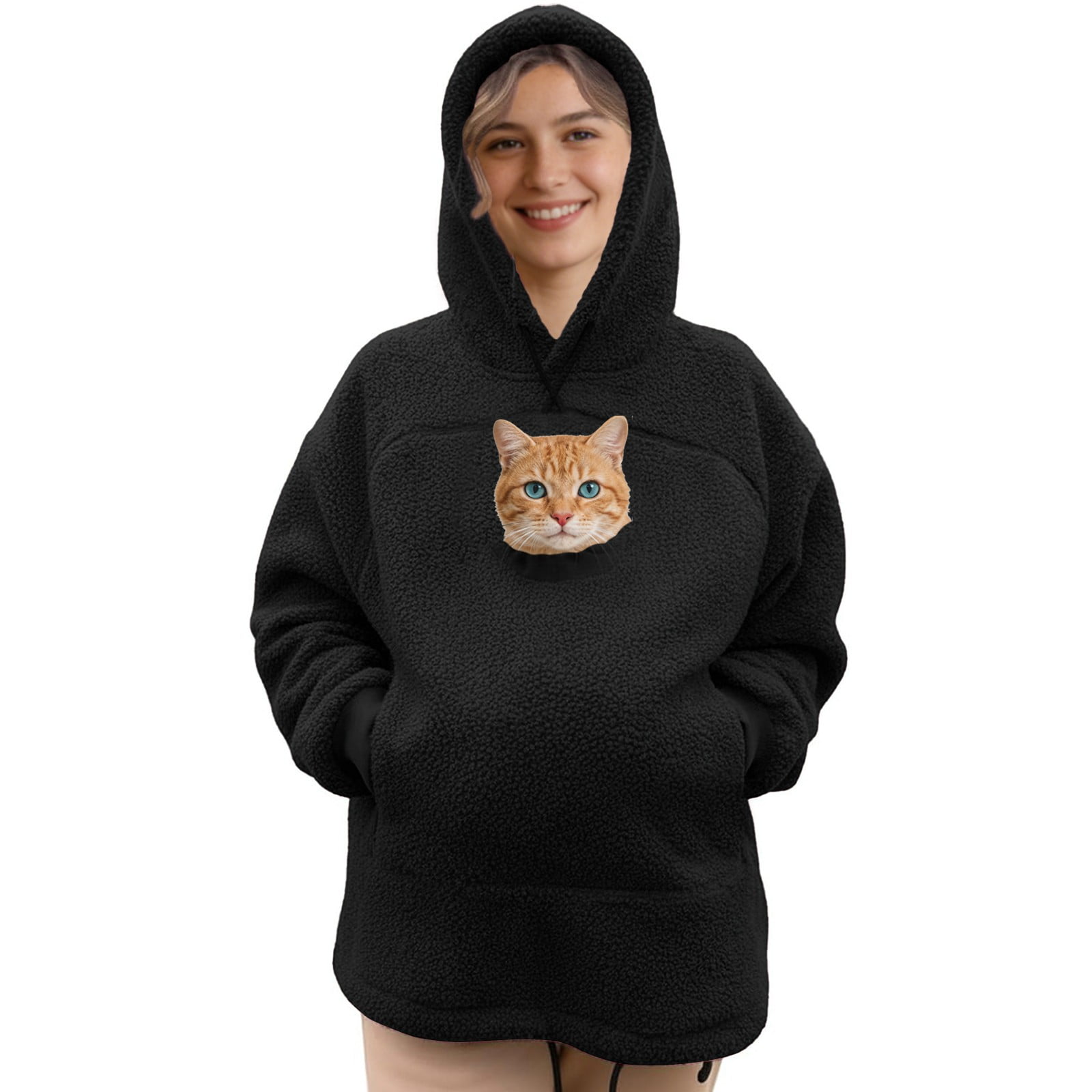 Aoiroe Women Solid Basic Loose Hoodie Sweatshirt Long Sleeve Kangaroo ...