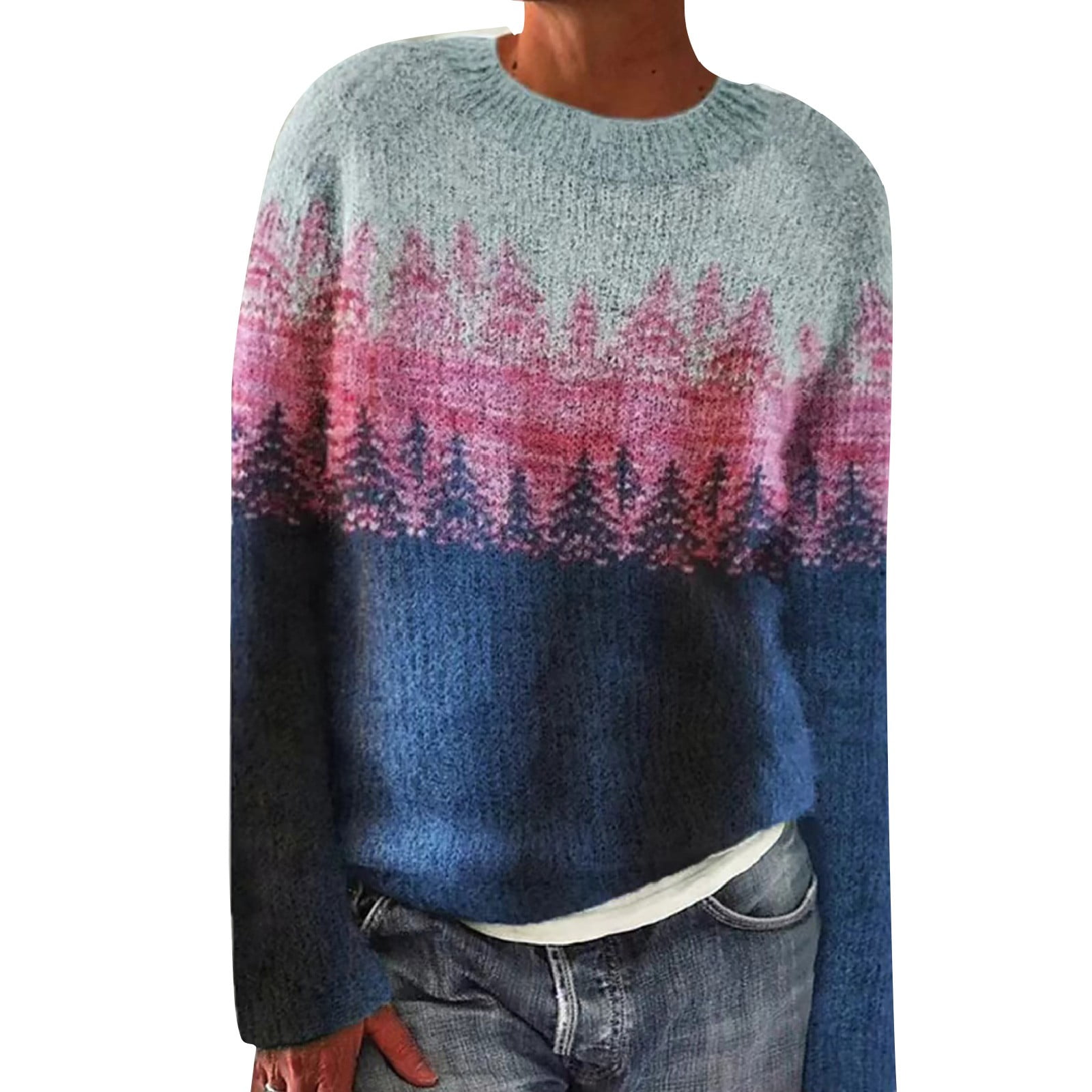 Aoiroe Women's Fair Isle Sweater,Crewneck Knit Pullover Tops 2025 ...