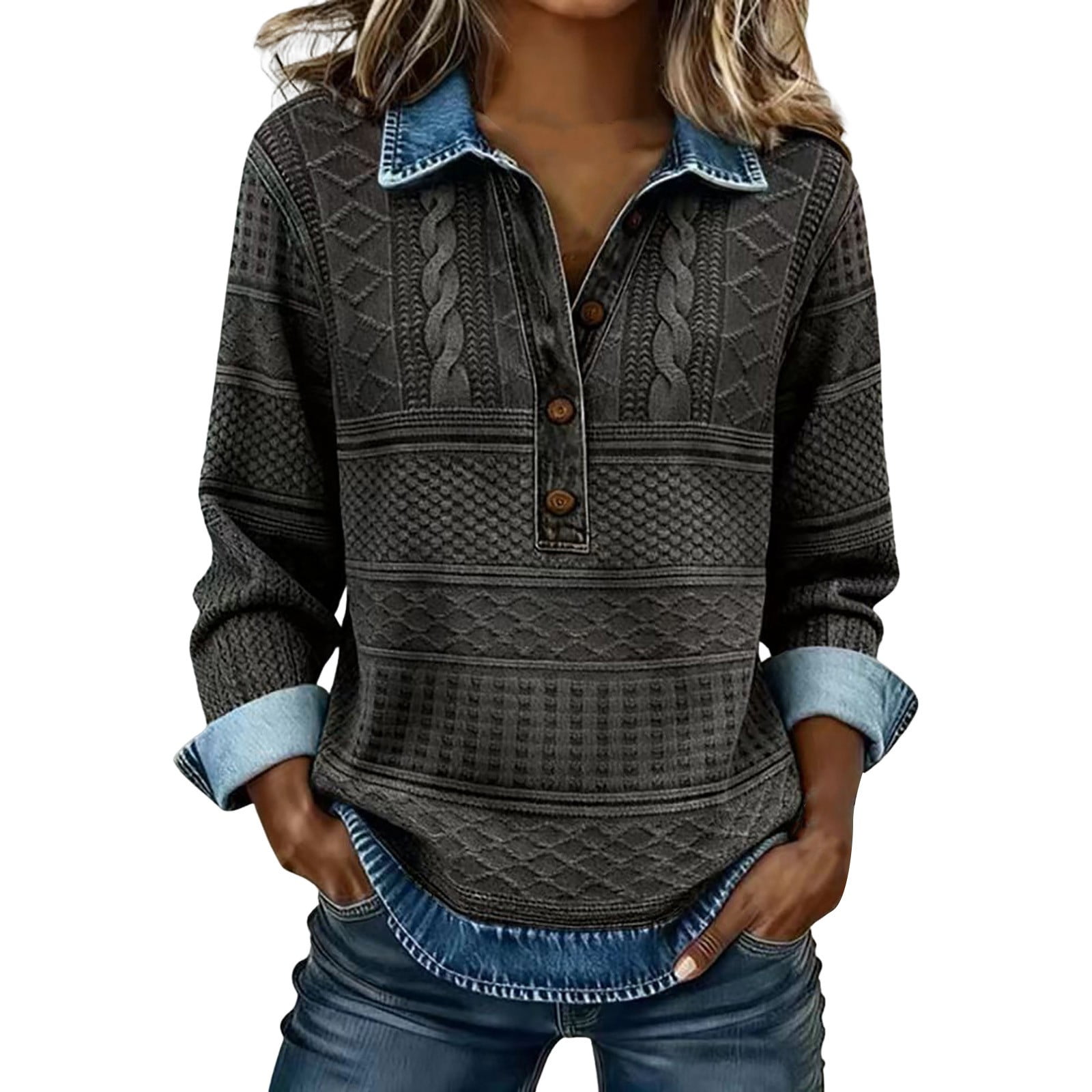 Aoiroe Women's Long Sleeve Shirts,Cozy Sweatshirts for Women Henley V ...