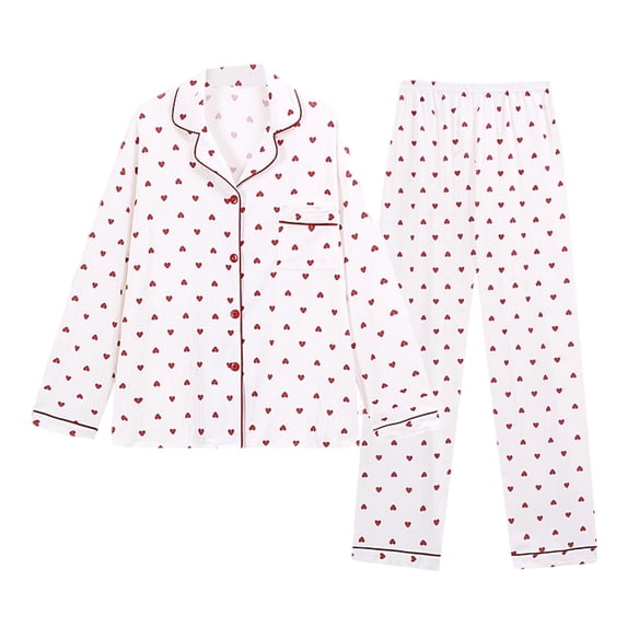 Aoiroe Women's Pajama Sets Cotton Pj Set Cute Heart Print Long Sleeve ...