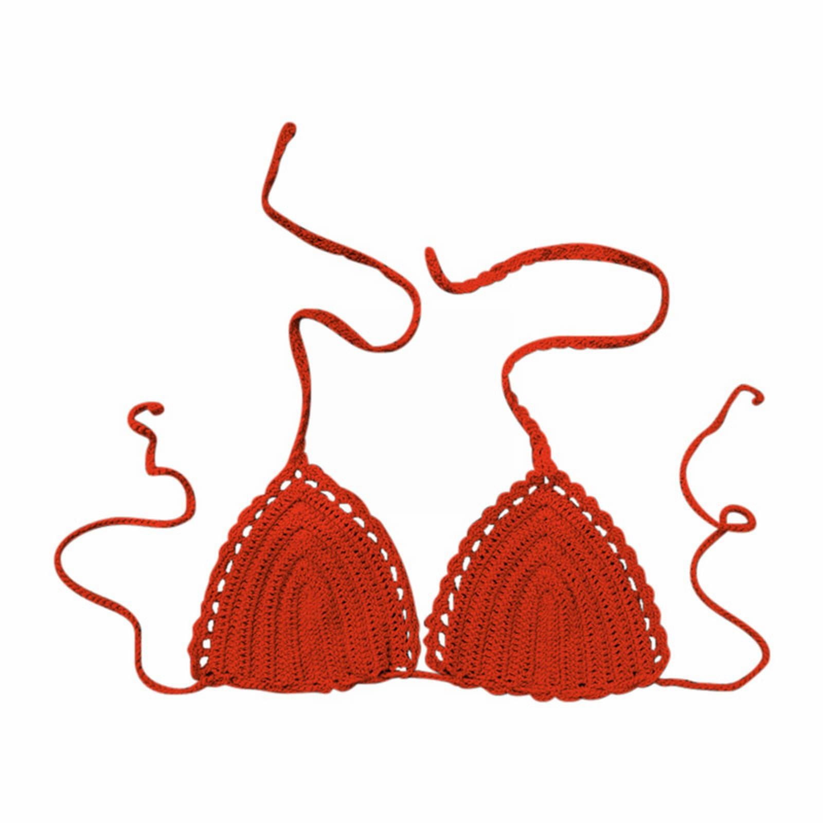 Aoiroe Women's Triangle Crochet Bikini Tie Side Whip Stitch String ...
