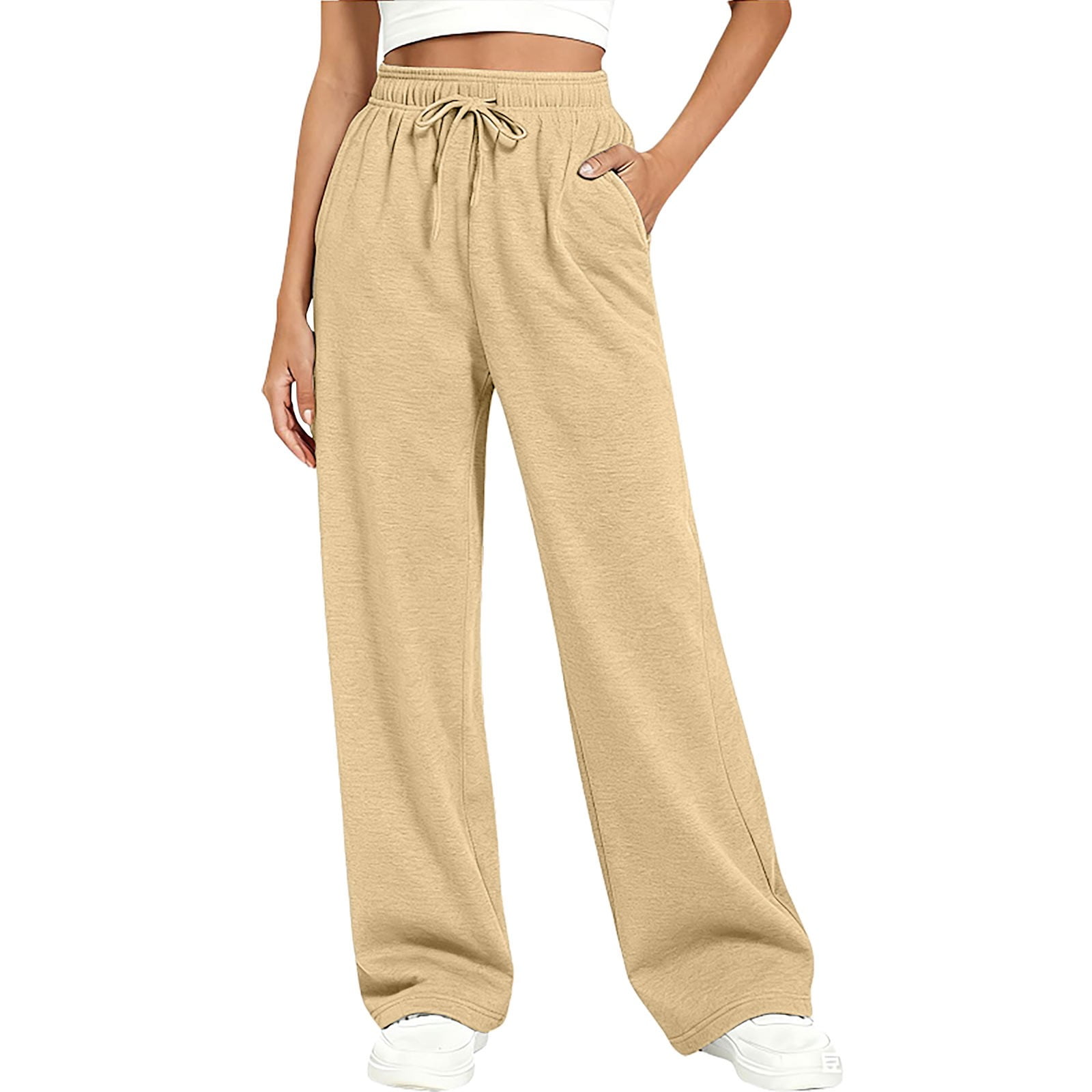 Aoiroe Womens High Waisted Drawstring Sweatpants Straight Leg Pants ...