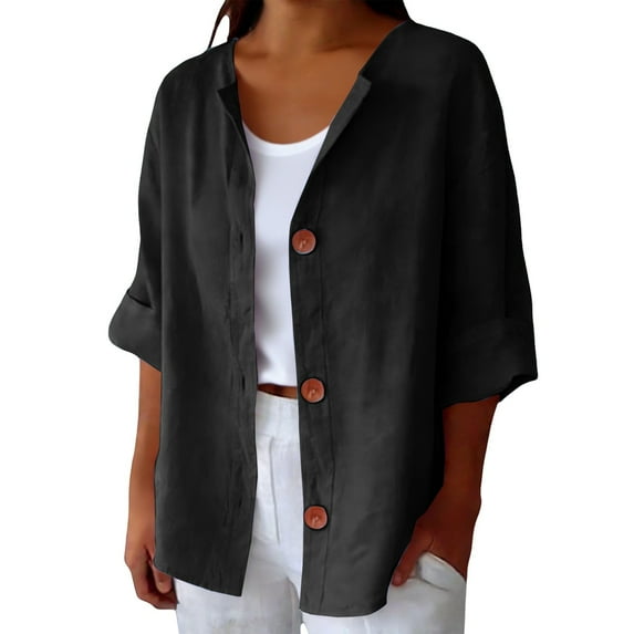 Aoiroe Womens Long Sleeve Button Down Cotton Linen Shirt,Womens Blouses ...