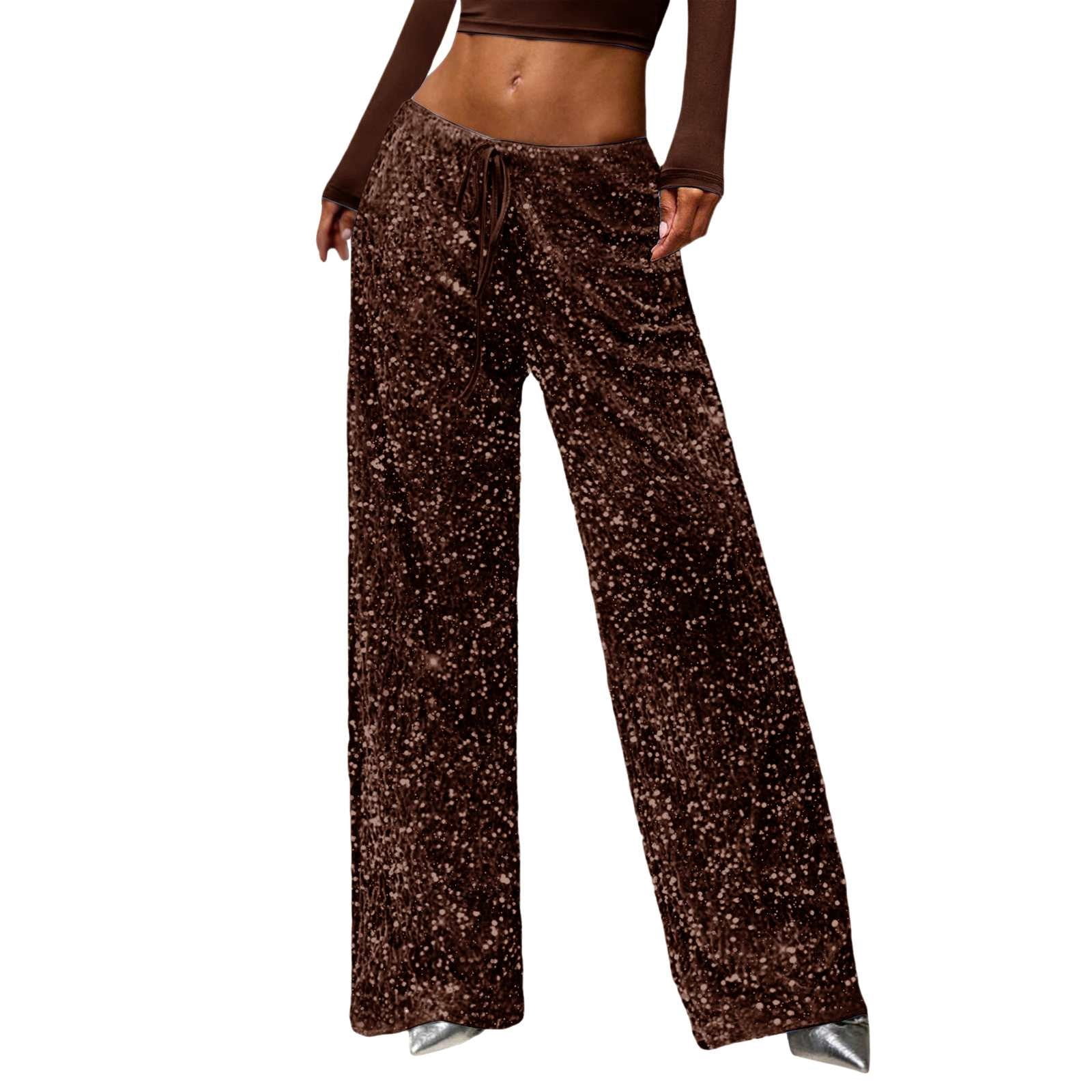 Aoiroe Womens Wide Leg Sparkle Sequin Pants,Night Out Clubwear Casual ...