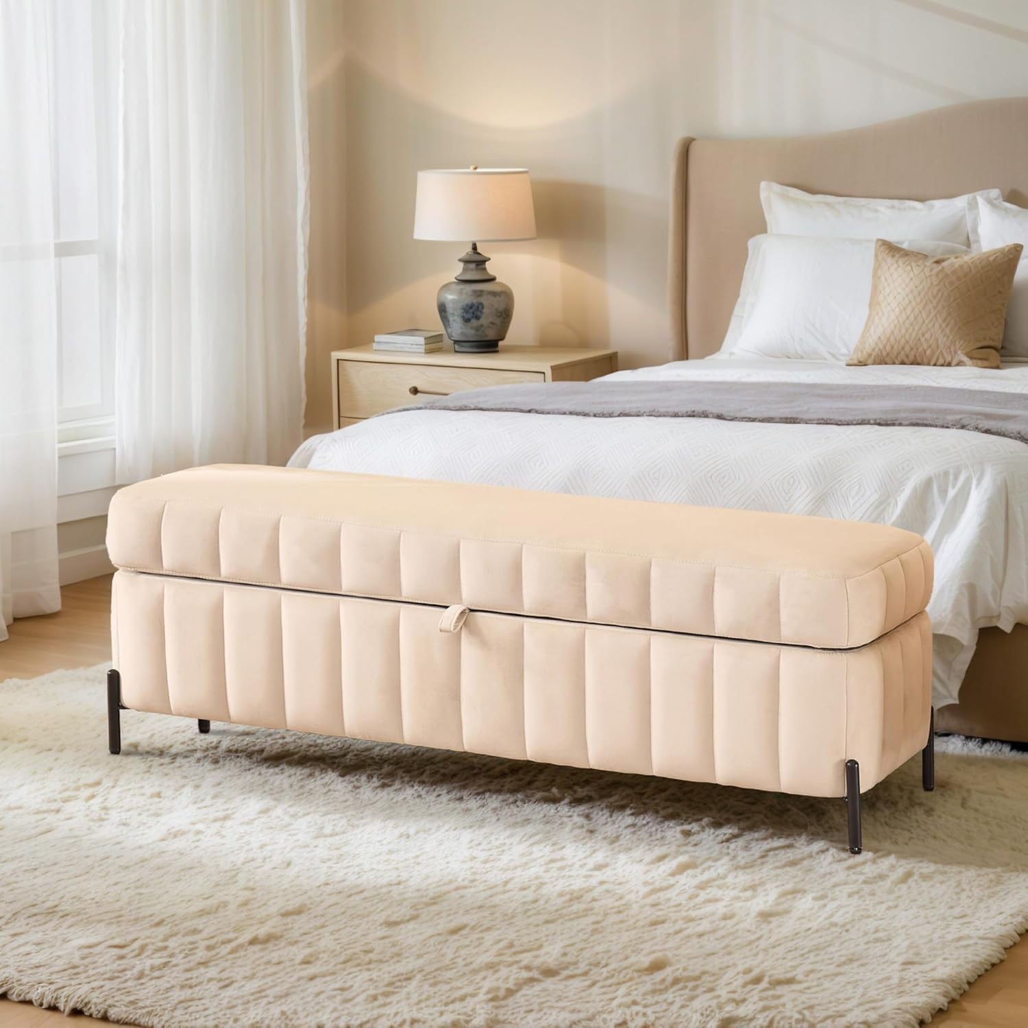 Aoiy & Wifon 49.2" W Storage Ottoman , Upholstered End of Bed Storage ...