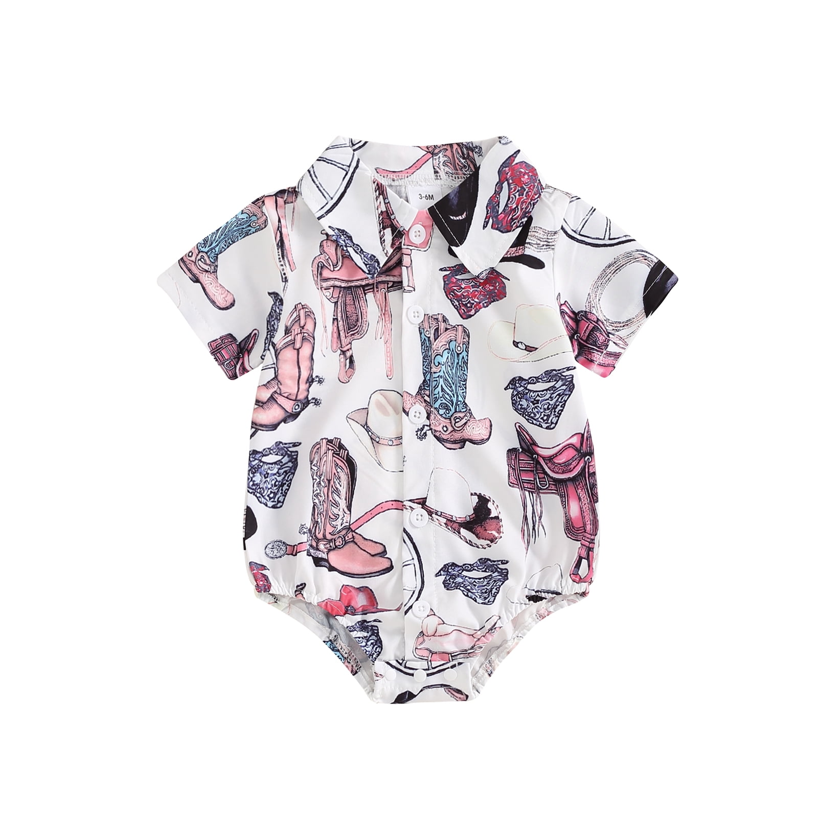 Aojekbee Baby Boy Romper, Short Sleeve Button-down Horse Boots Print ...