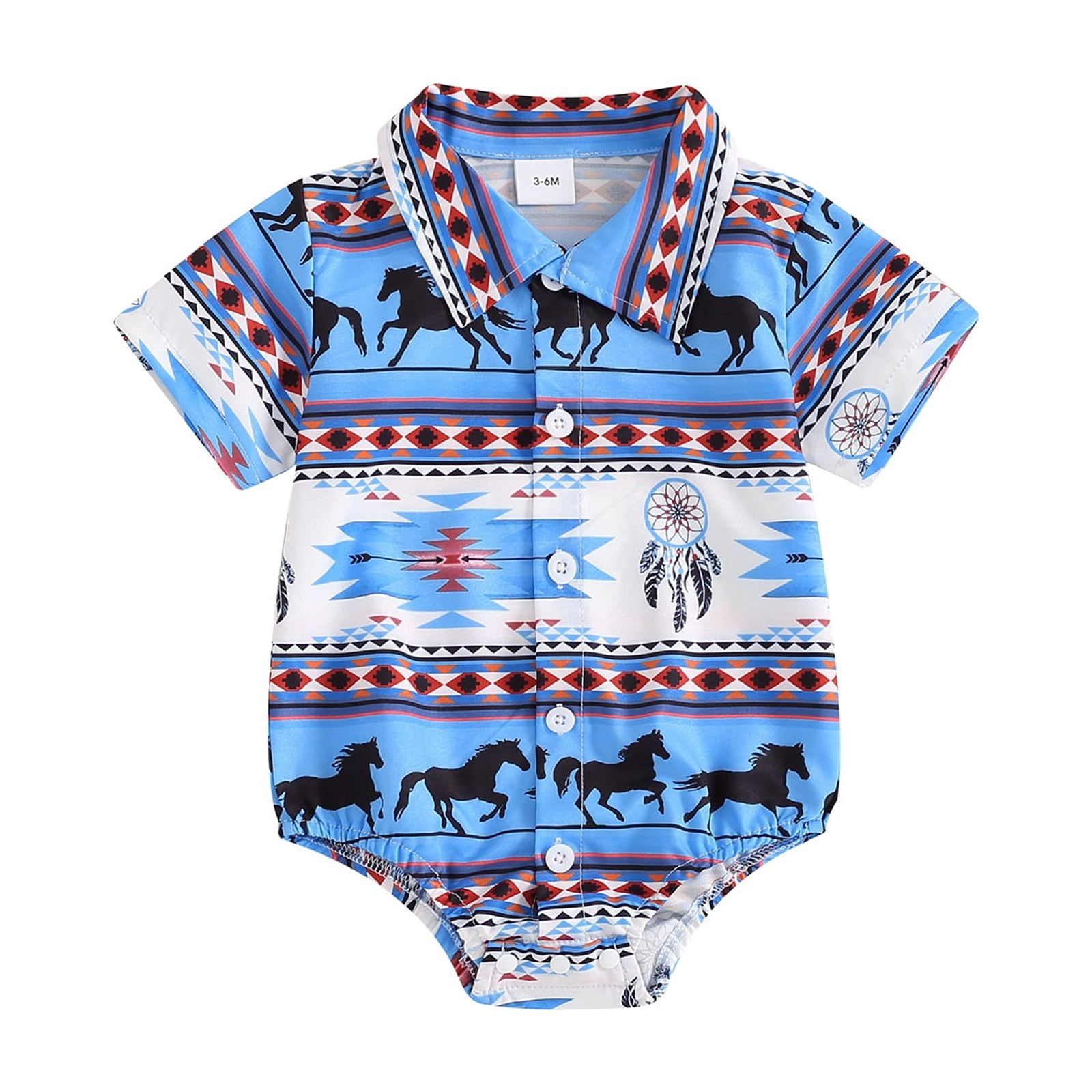 Aojekbee Baby Boy Romper, Short Sleeve Button-down Horse Boots Print ...