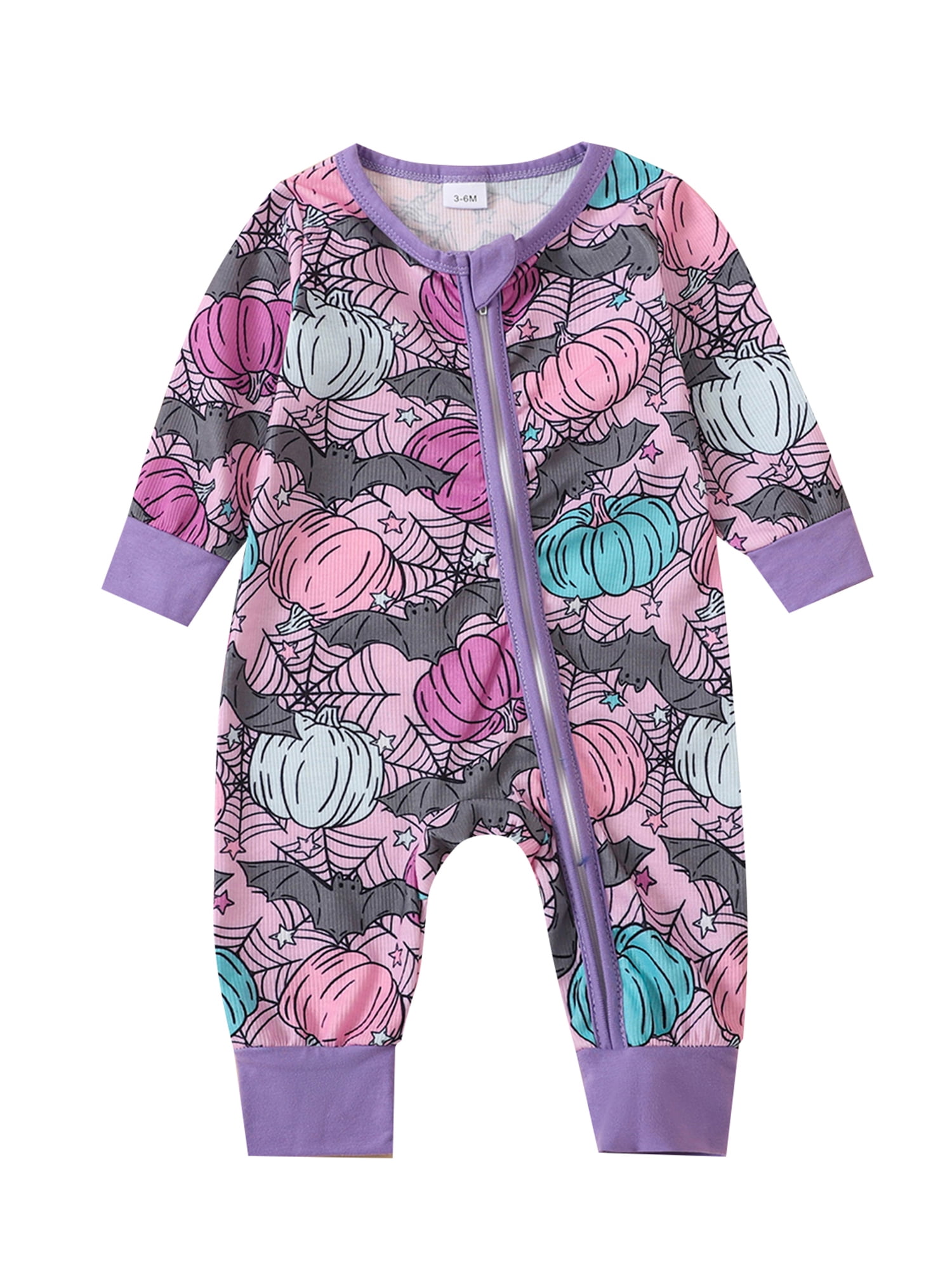 Aojekbee Baby Girl Boy Halloween Romper Pumpkin Print Long Sleeve Full Length Zipper Jumpsuit ...