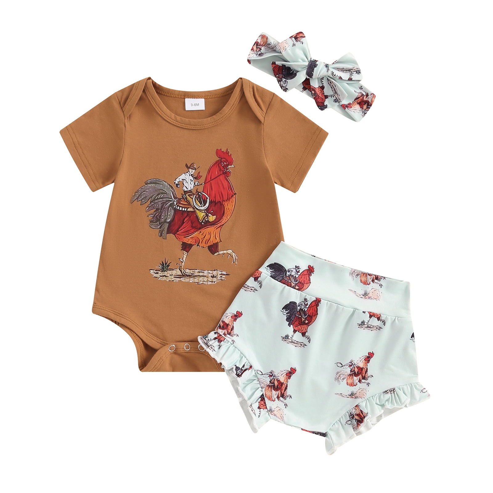 Aojekbee Baby Girl Farm Clothes Set Short Sleeve Romper with Hen Print ...