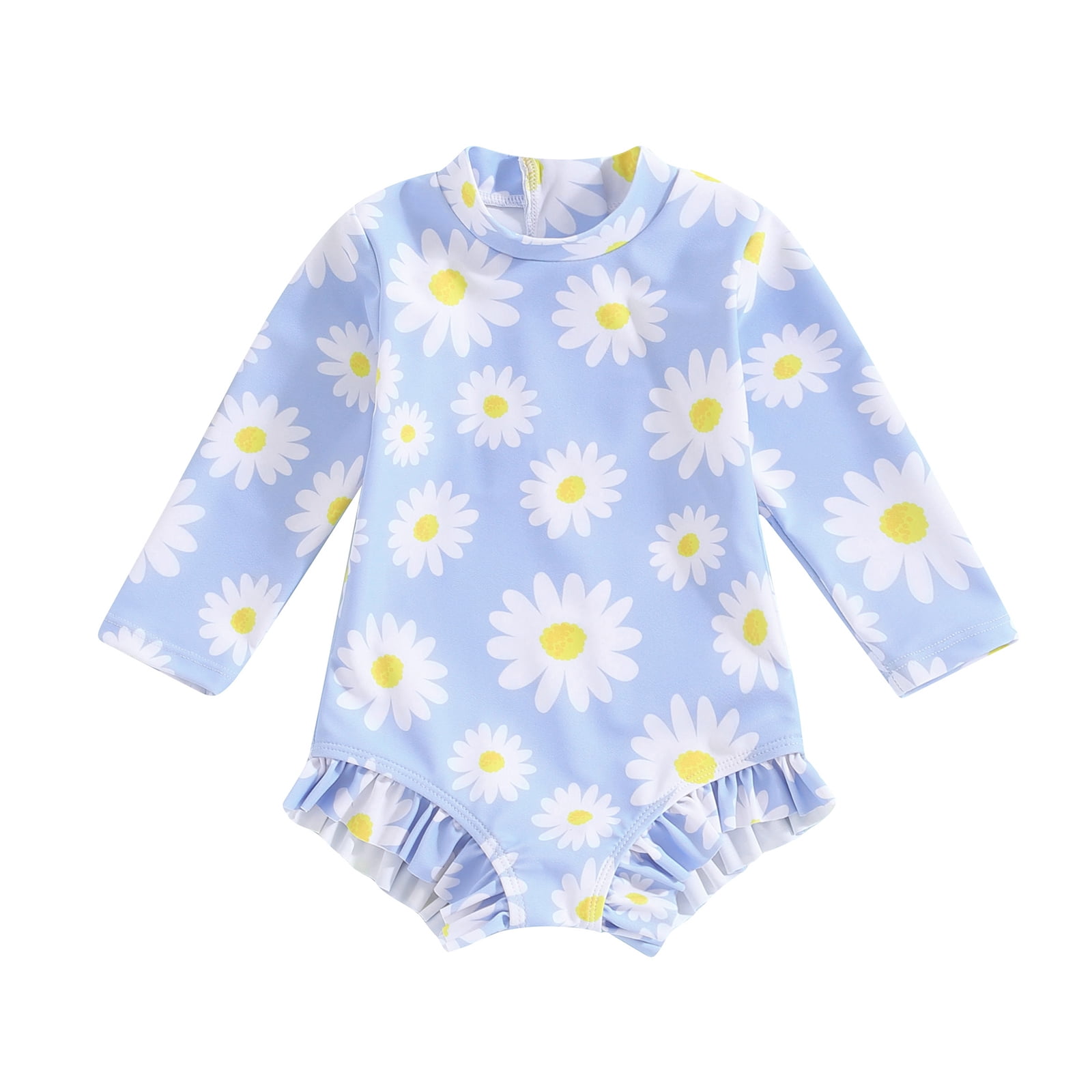 Aojekbee Baby Girl Swimsuit Long Sleeve Round Neck Flower Print Zip Up Bathing Suit Infant ...