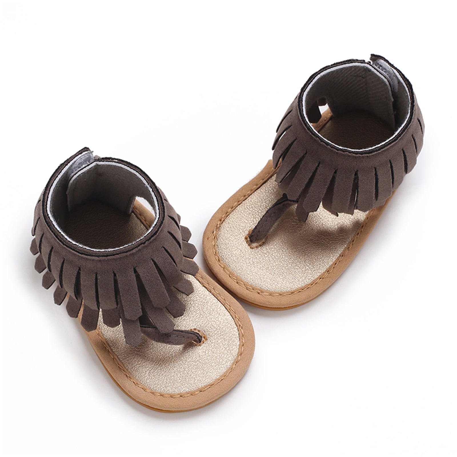 Aojekbee Baby Girl Thong Tassel Sandals Breathable Soft Rubber Sole Non ...