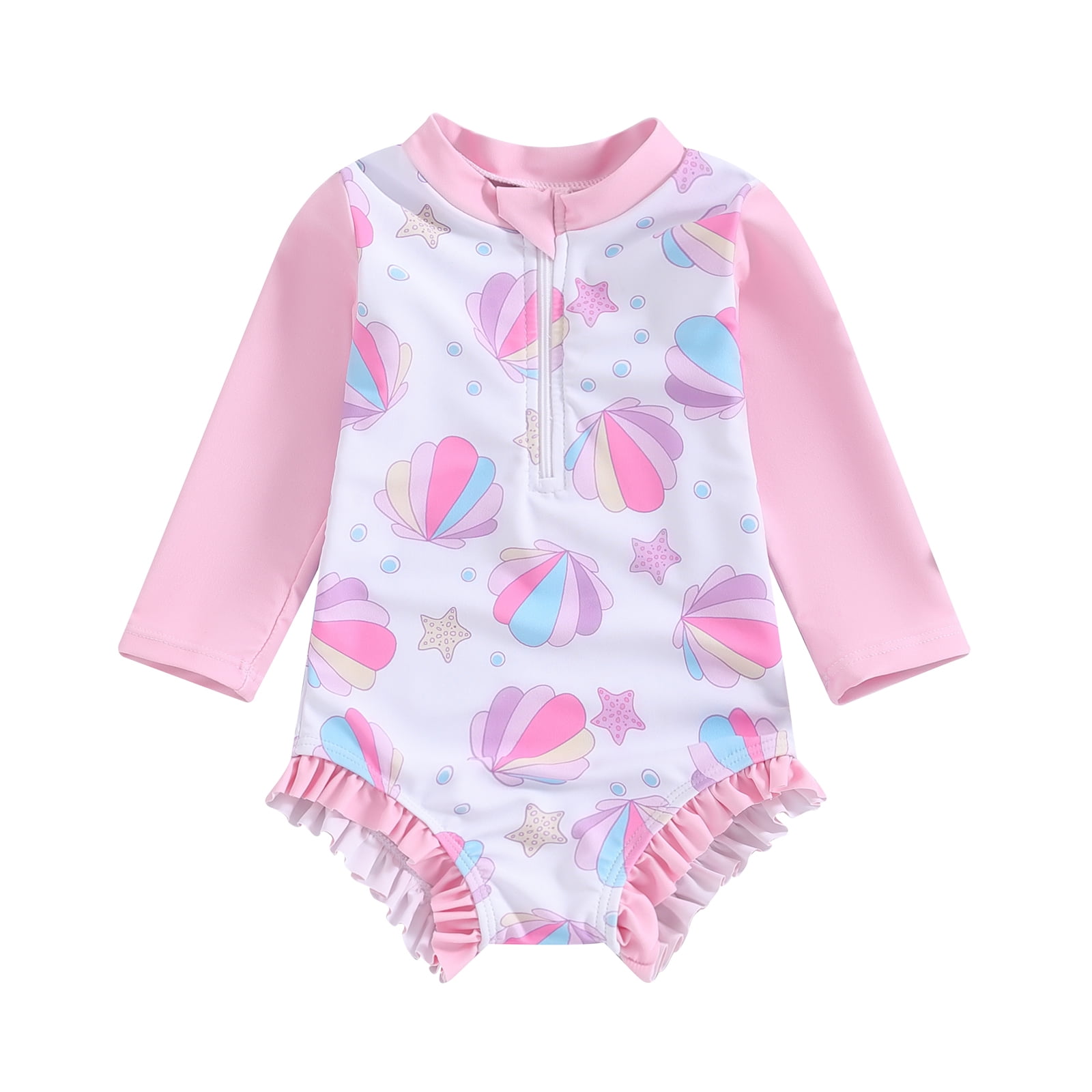 Aojekbee Baby Girl's Long Sleeve Swimsuit Round Neck Half Zipper ...