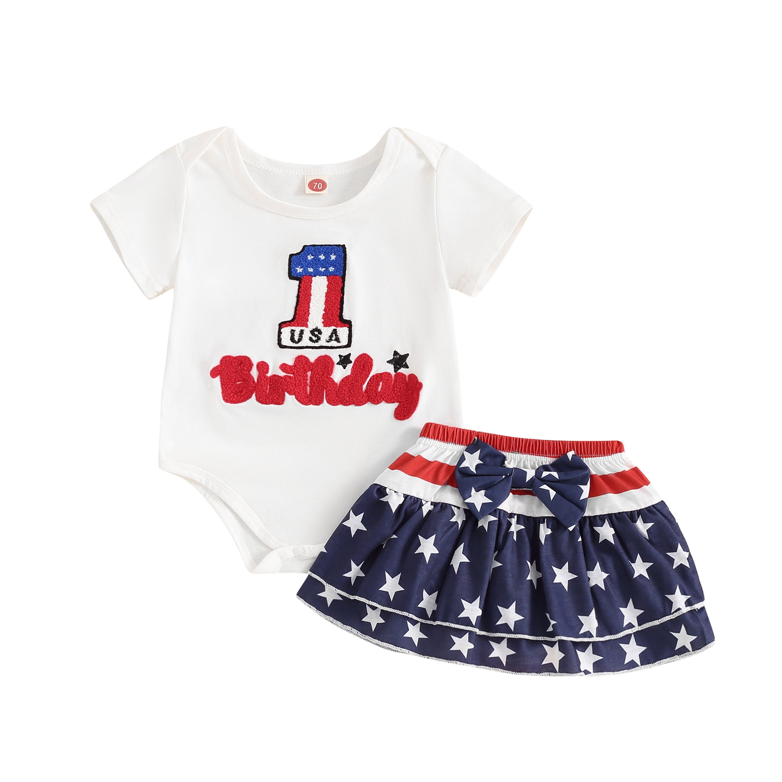 Aojekbee Baby Girls 4th of July Sets White Short Sleeve Letter ...