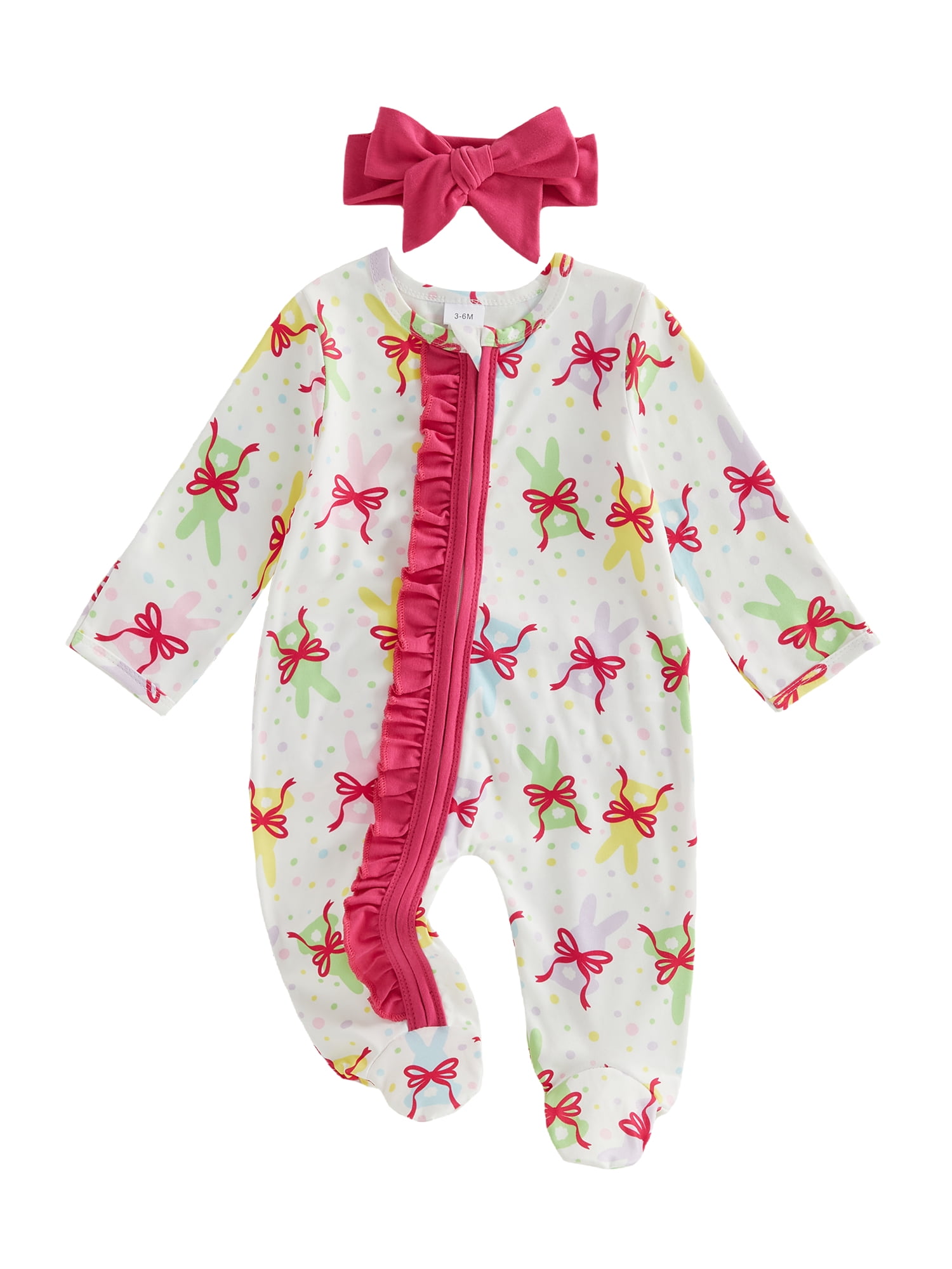 Aojekbee Baby Girls Footed Rompers Easter Clothes Rabbit Easter Eggs ...
