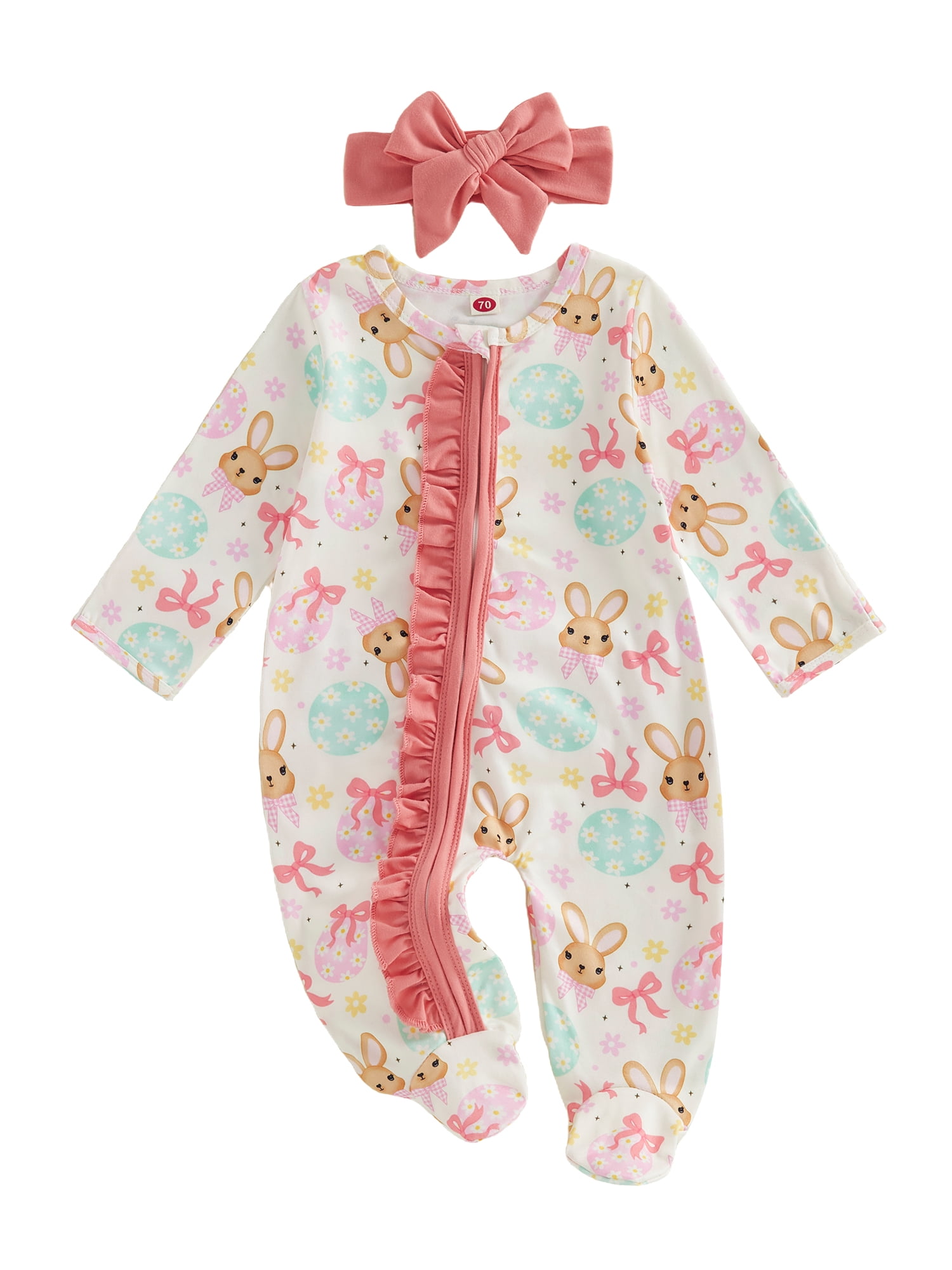 Aojekbee Baby Girls Footed Rompers Easter Clothes Rabbit Easter Eggs ...