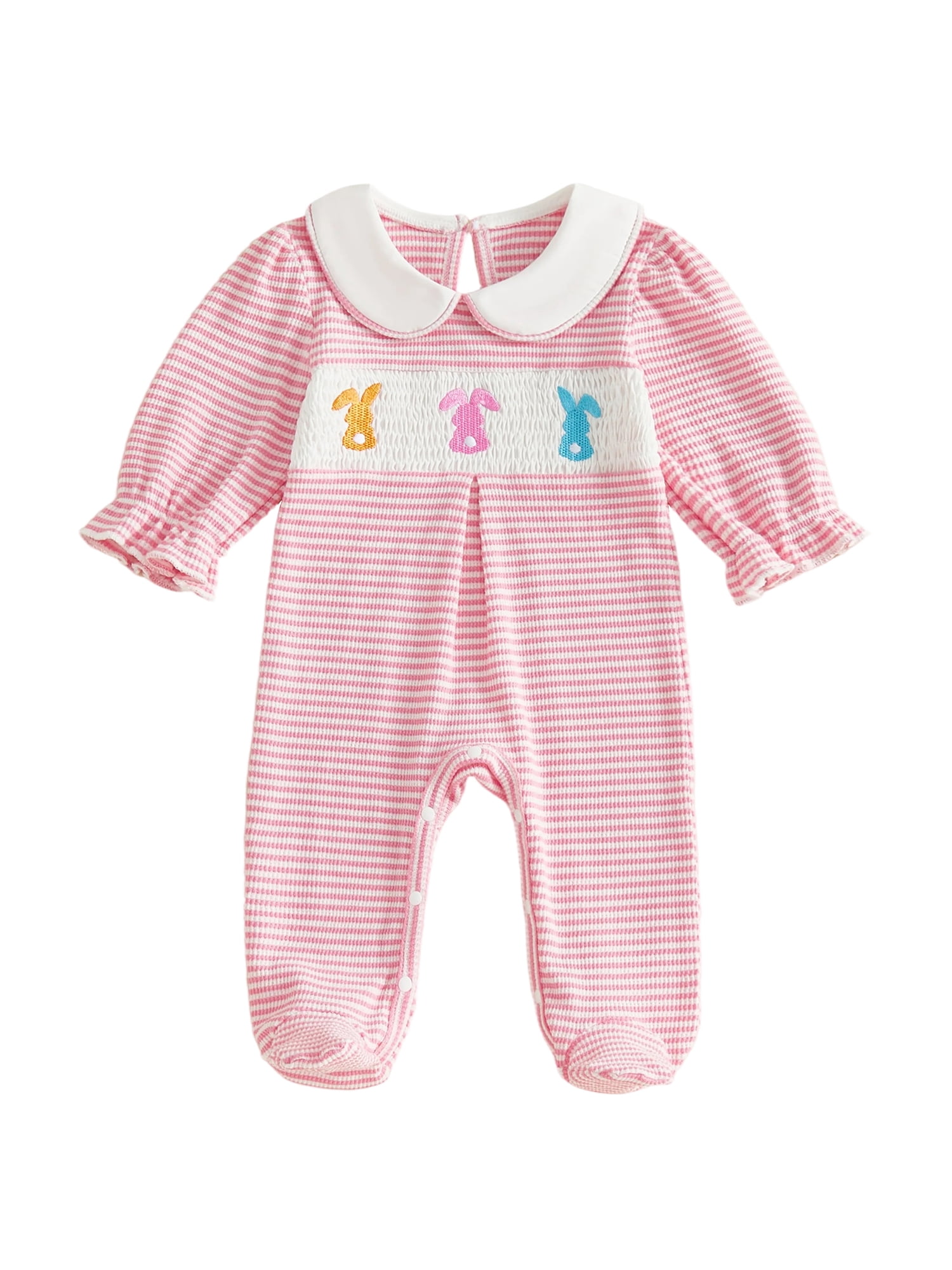 Aojekbee Baby Girls Footed Rompers Easter Clothes Rabbit Embroidery ...