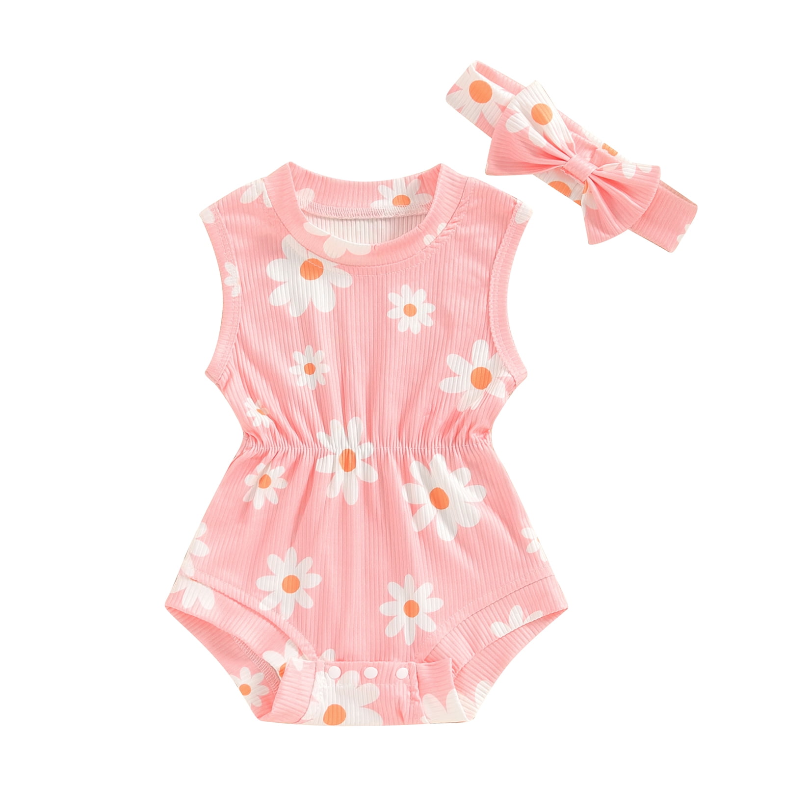 Aojekbee Baby Girls Rompers Daisy Print Round Neck Sleeveless Infant ...