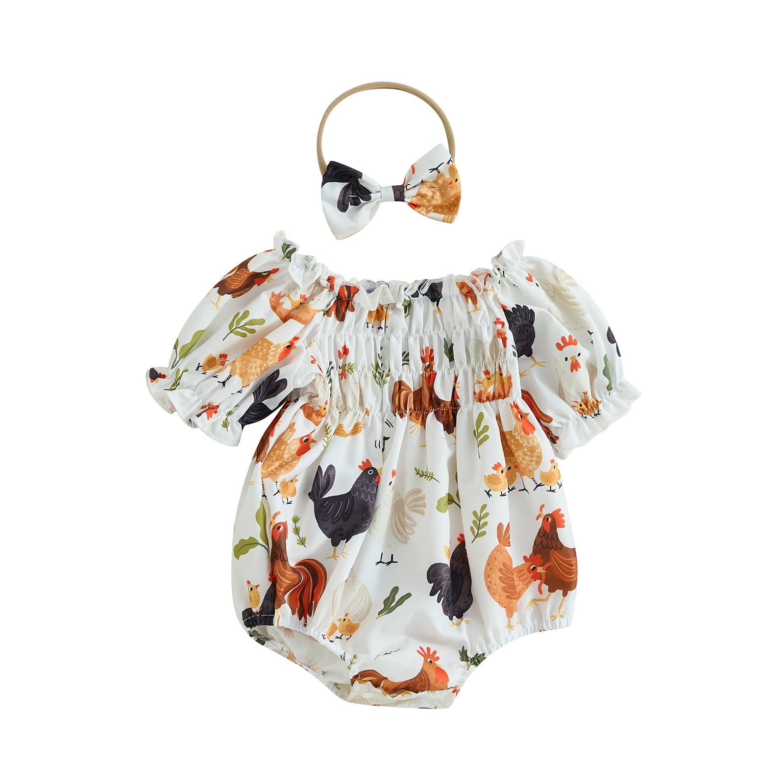 Aojekbee Baby Girls Rompers Farm Rooster Hen Print Short Sleeve Infant ...