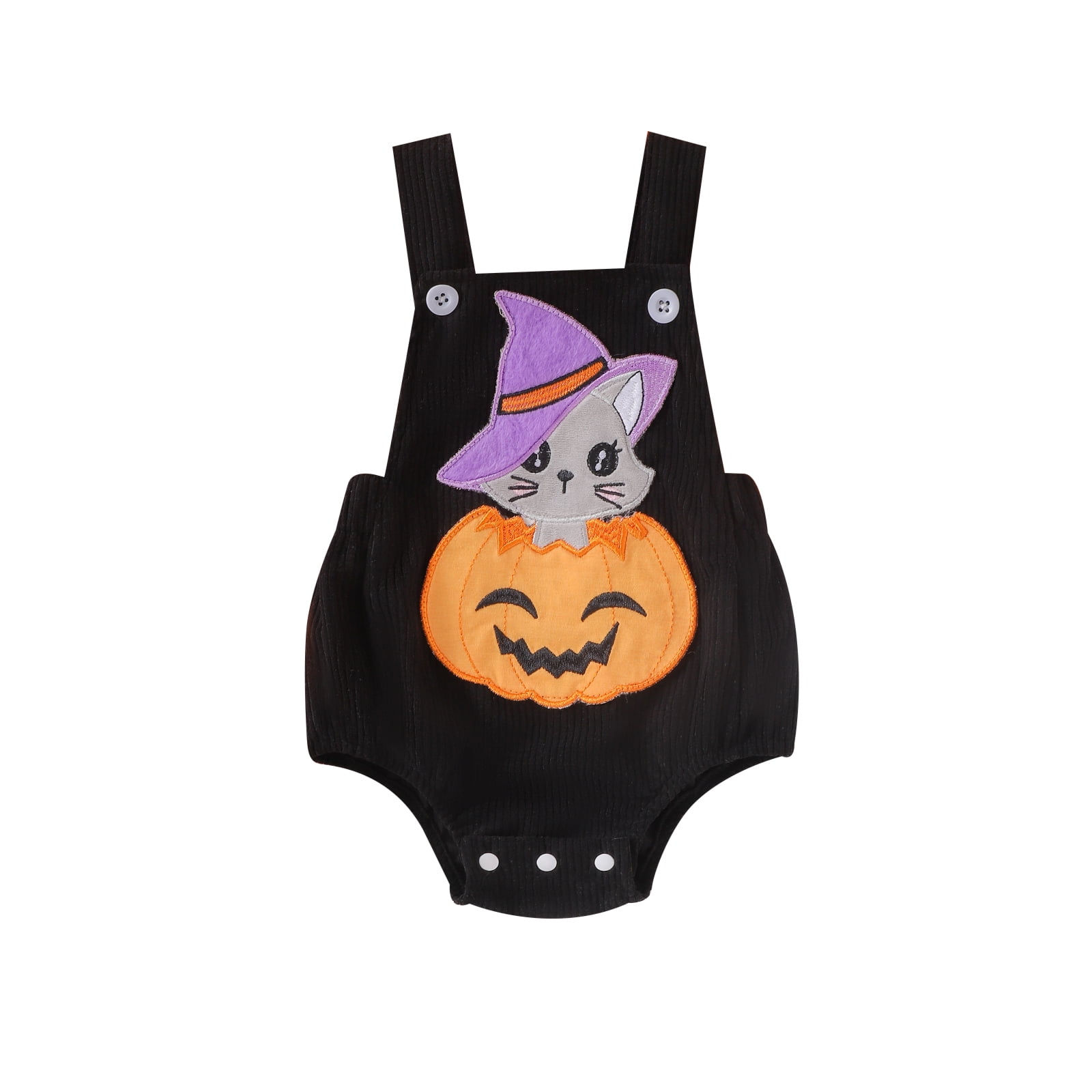Aojekbee Baby Halloween Fall Overalls Romper Witch Pumpkin Cat Embroidered Sleeveless Neck ...