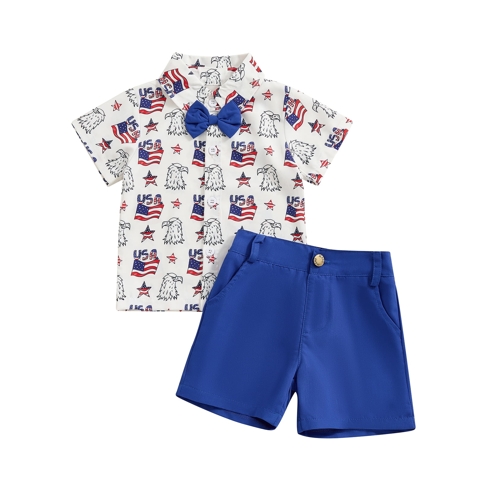 Aojekbee Boys 4th of July Shorts Sets Short Sleeve Flag Eagle Print ...