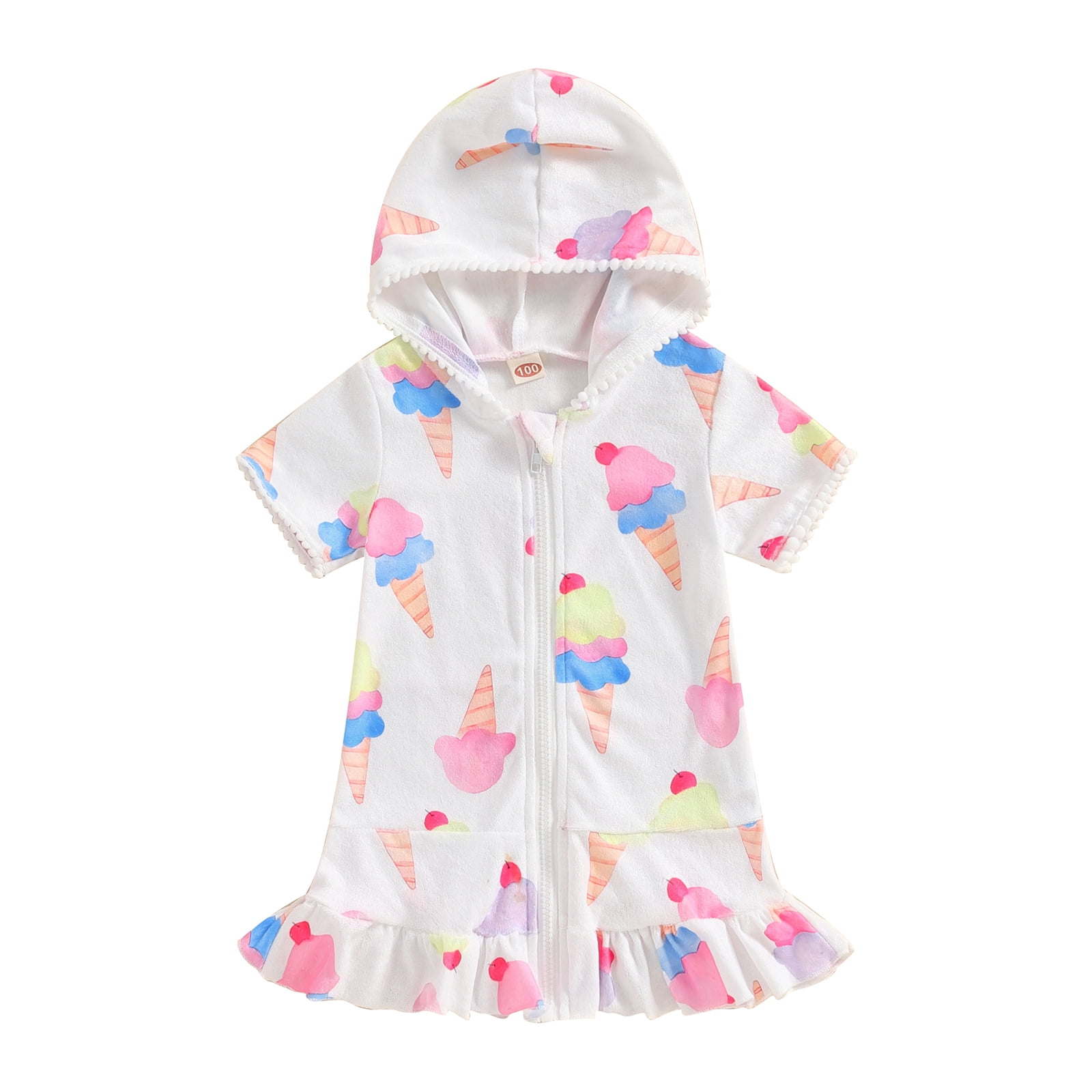 Aojekbee Girl Beach Dress, Short Sleeve Hooded Zipper Closure ...