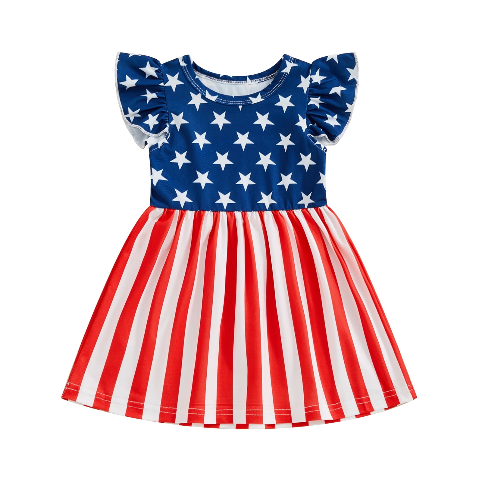 Aojekbee Girls Independence Day Dress Flying Sleeve Crewneck Stars ...