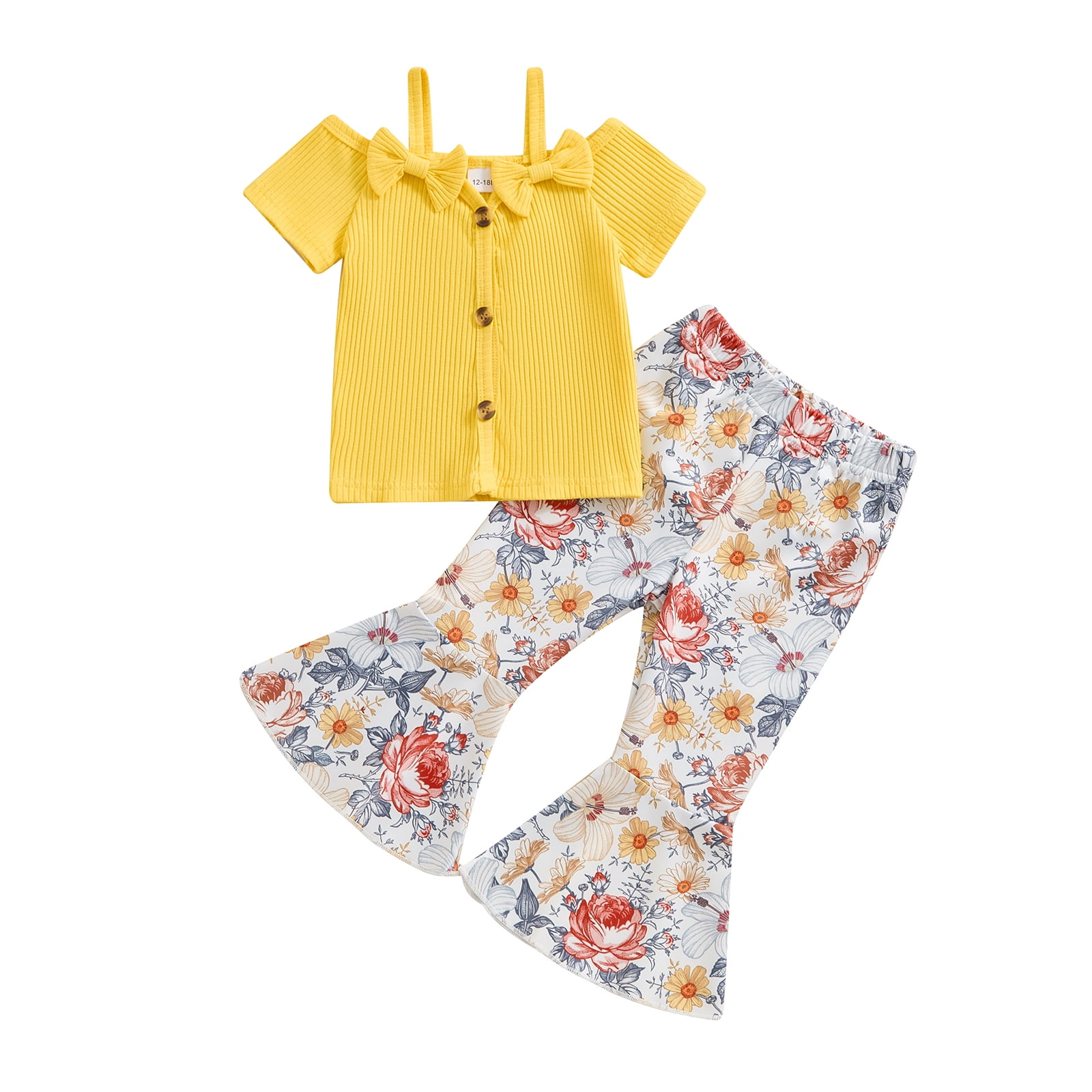 Aojekbee Kid Girls Pants Set, Short Sleeve Bow Button Closure T-shirt ...