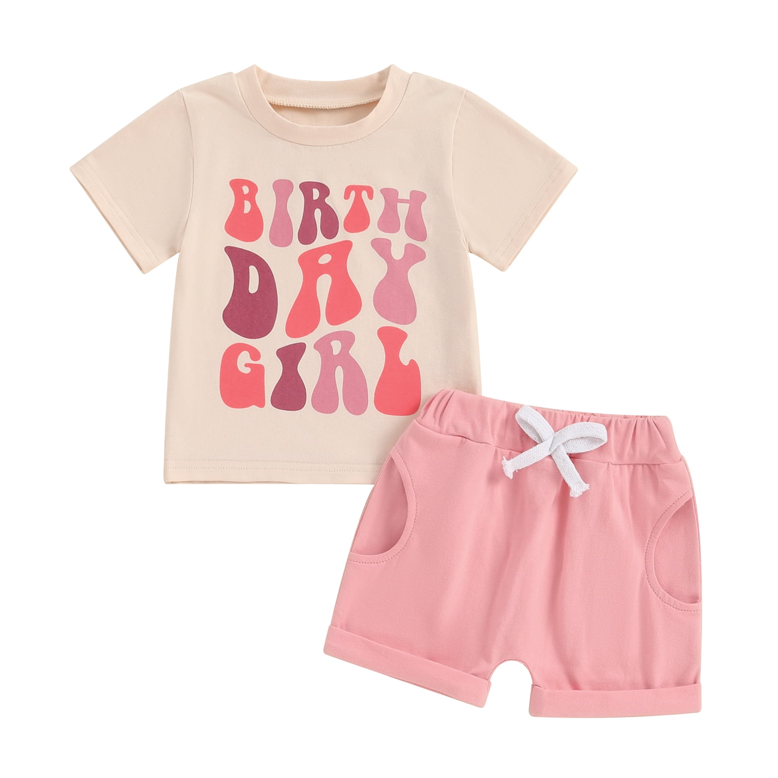 Aojekbee Kids Girls Shorts Set, Short Sleeve Crew Neck Letters Print T ...