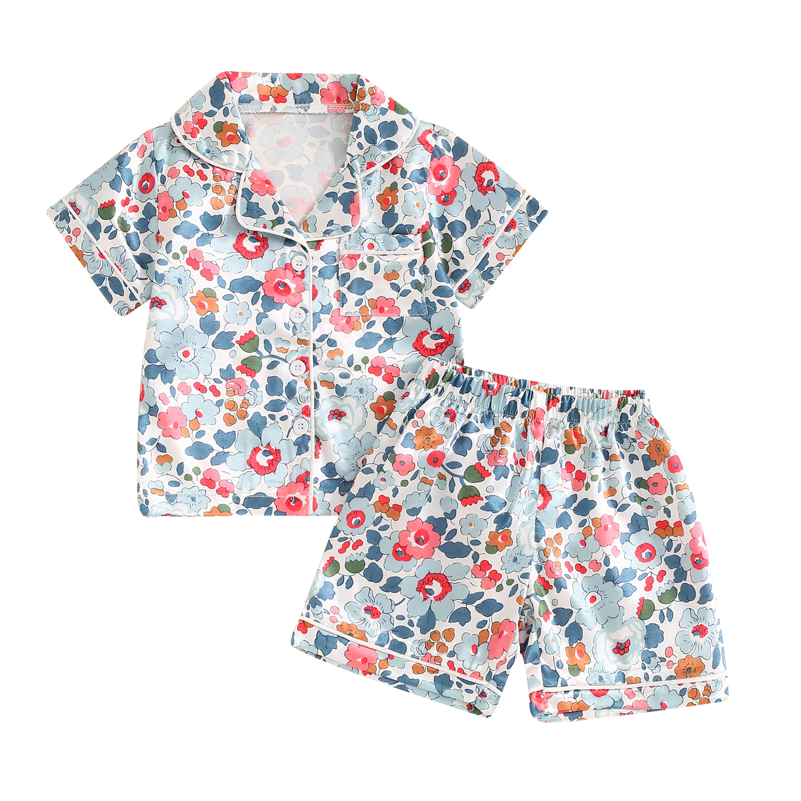 Aojekbee Kids Girls Summer Pajamas Sets Cute Floral Print Short Sleeves ...