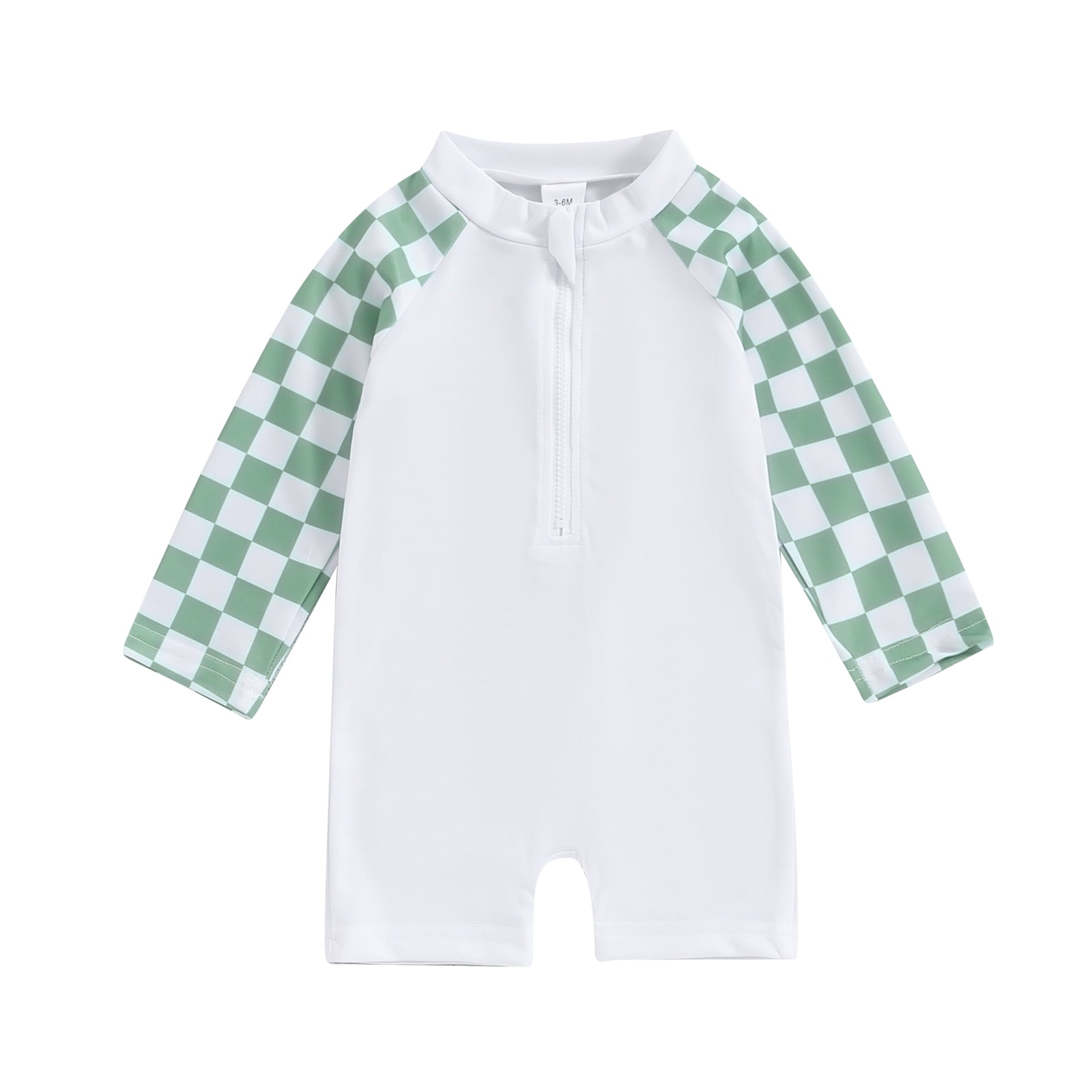 Aojekbee Little Boy Bathing Suit Checkerboard Long Sleeve Round Neck Zipper Rash Guard Swimsuit ...