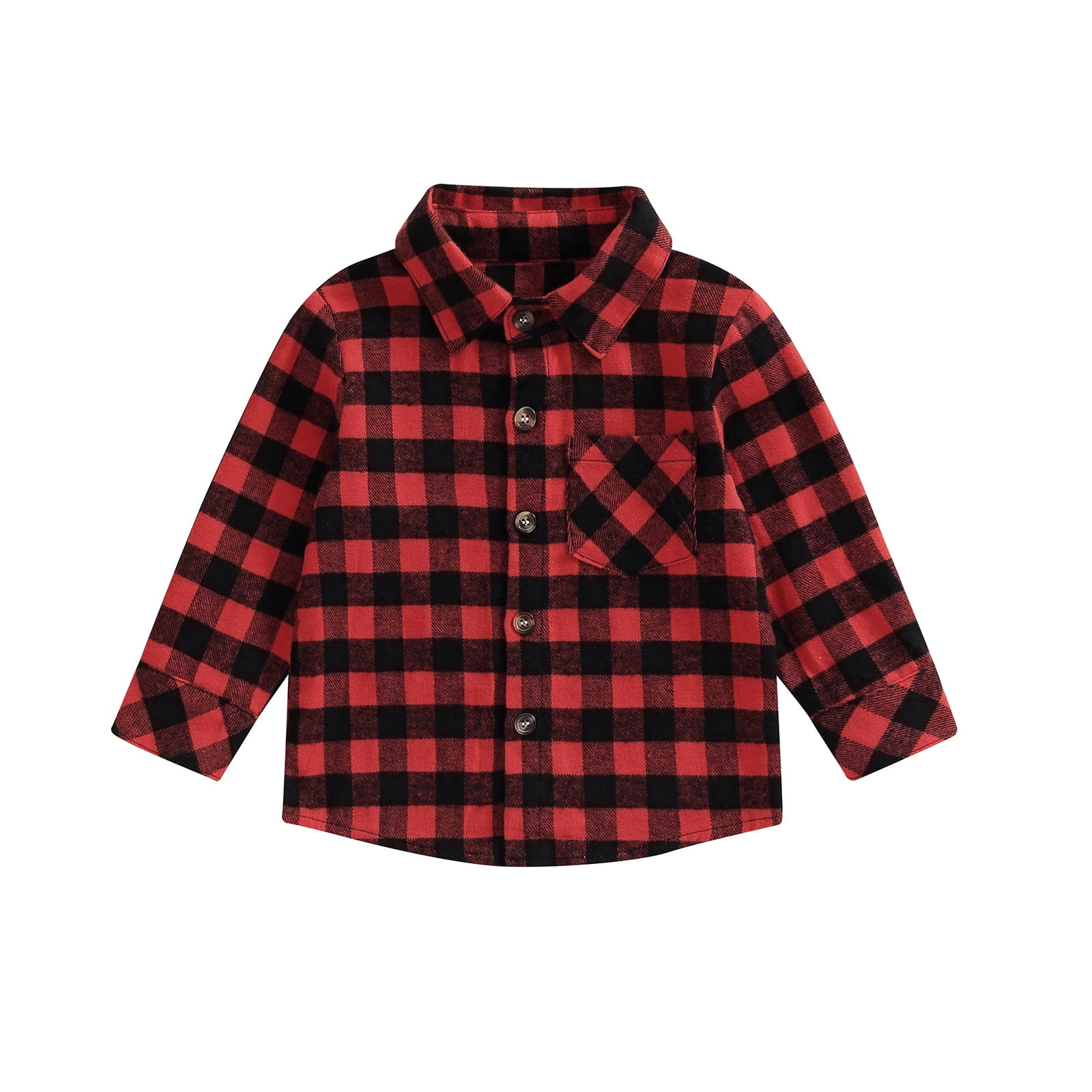 Aojekbee Little Boy Girl Plaid Shirt Chest Pocket Back Letter Print Lapel Neck Long Sleeve Front ...