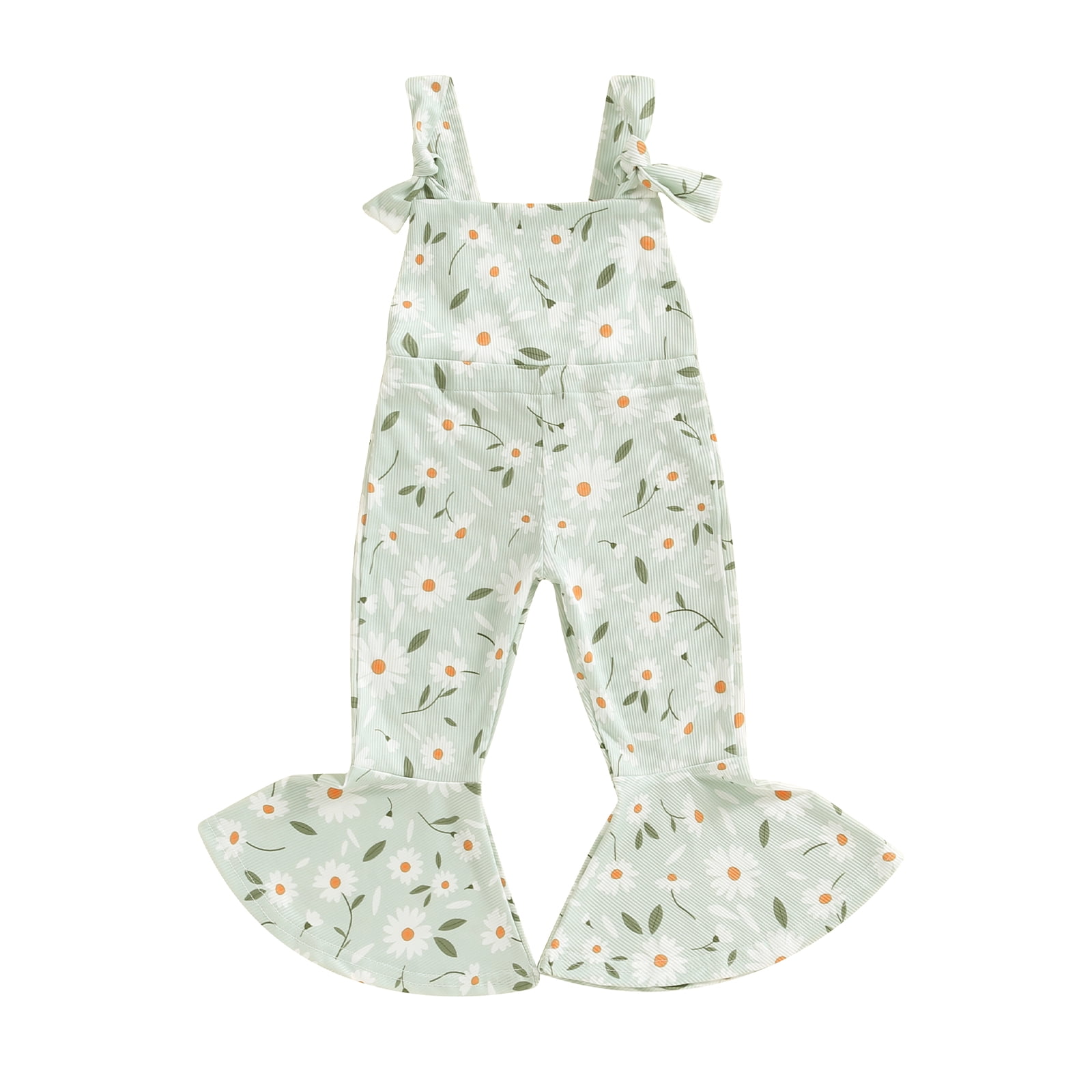 Aojekbee Little Girl Bell Bottom Jumpsuit Flower Neck Sleeveless Tie-Up ...